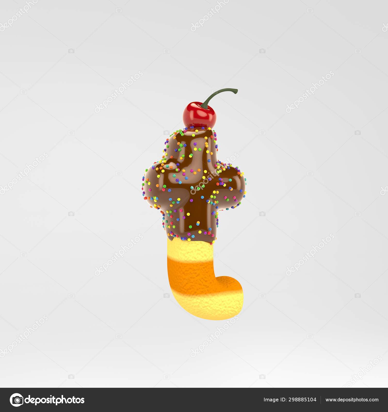 Letter T lowercase. Cake font with chocolate, sprinkles and cherry on ...