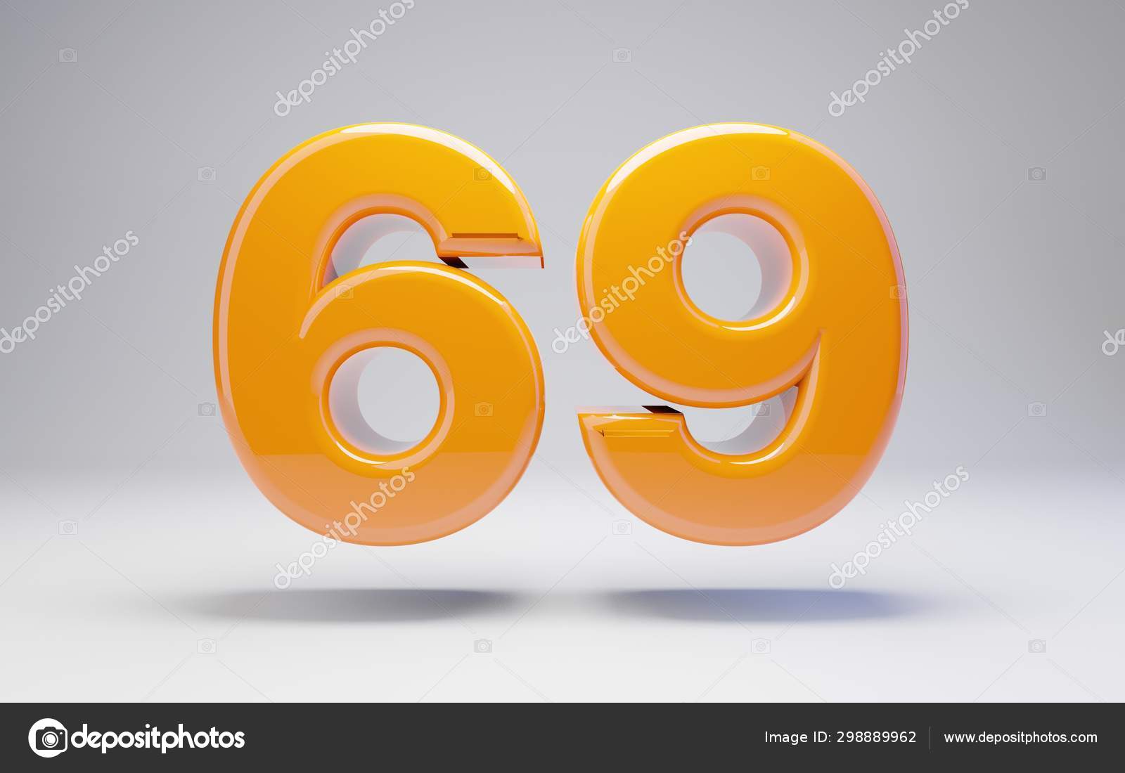 Number 69. 3D orange glossy number isolated on white background ...