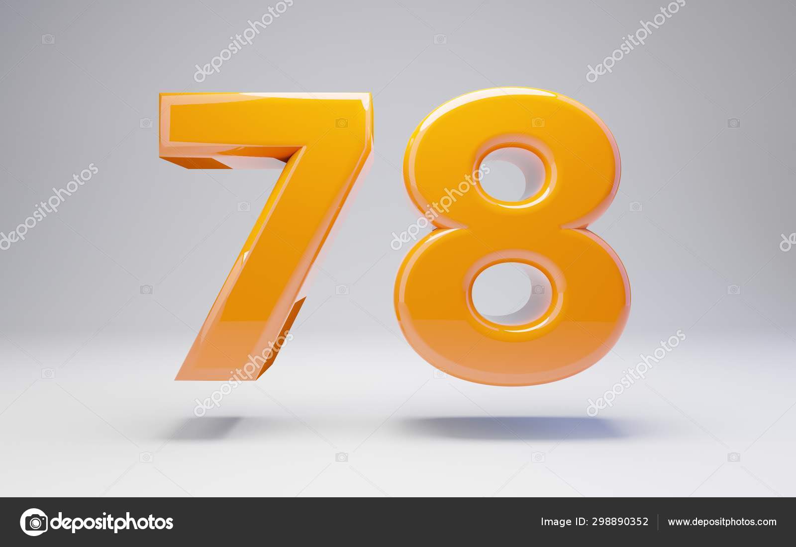 Number 78. 3D orange glossy number isolated on white background ...
