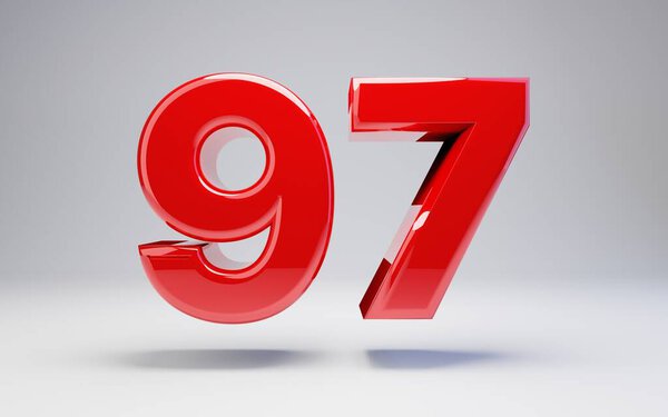 Number 97 isolated on white background. 3D rendered glossy orange ...