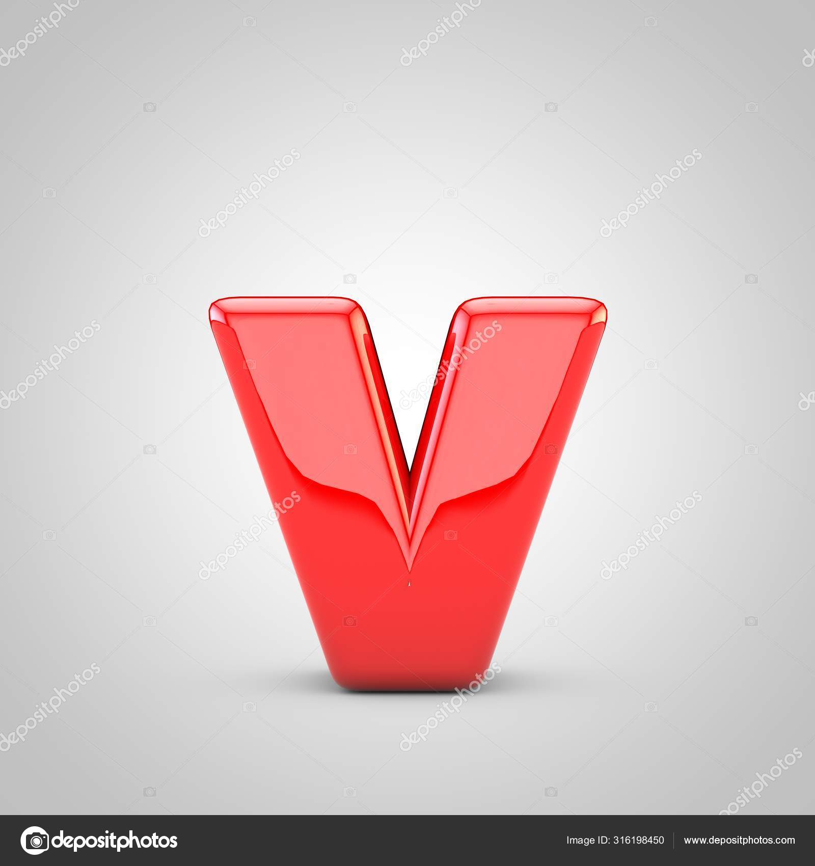 Fondo blanco aislado en minúsculas de la letra V roja 3D — Foto de ...