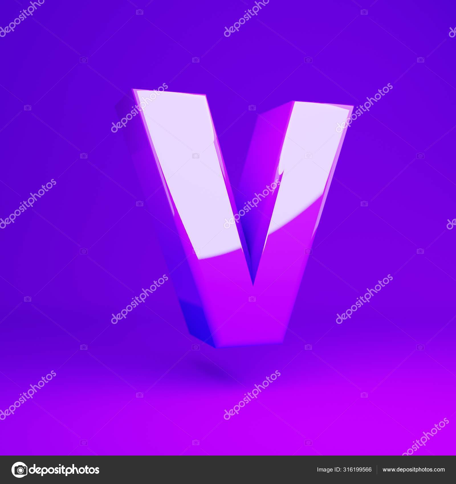 Glossy violet letter V uppercase violet matte background — Stock Photo ...