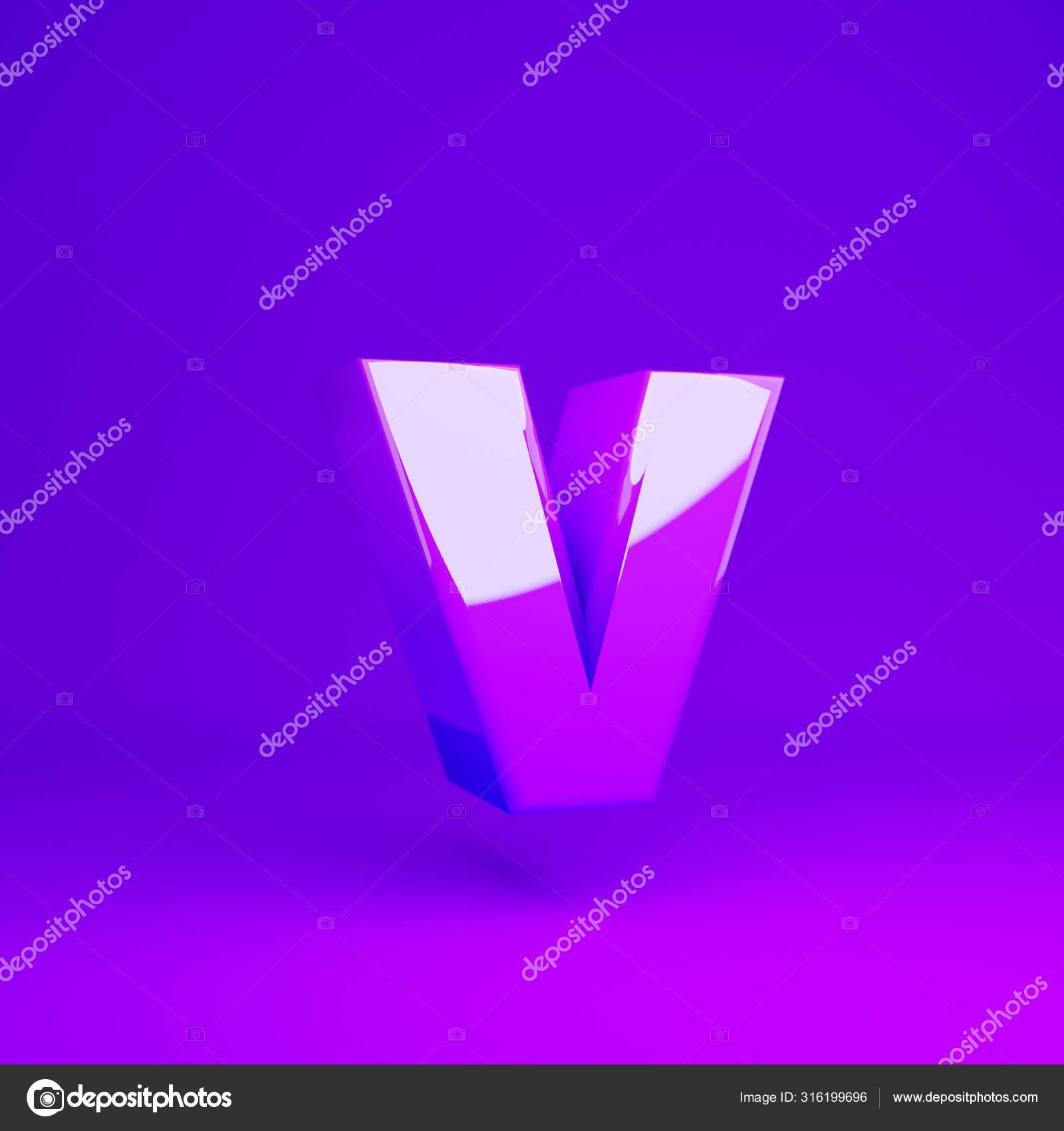 Glossy violet letter V lowercase violet matte background — Stock Photo ...