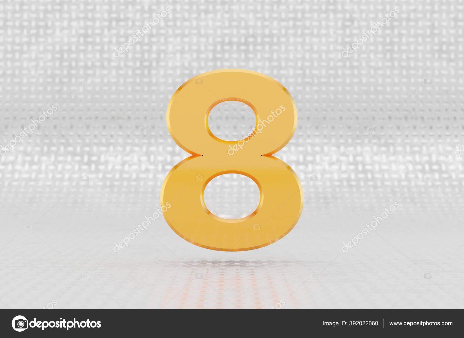 Yellow 3d number 8. Glossy yellow metallic number on metal floor ...