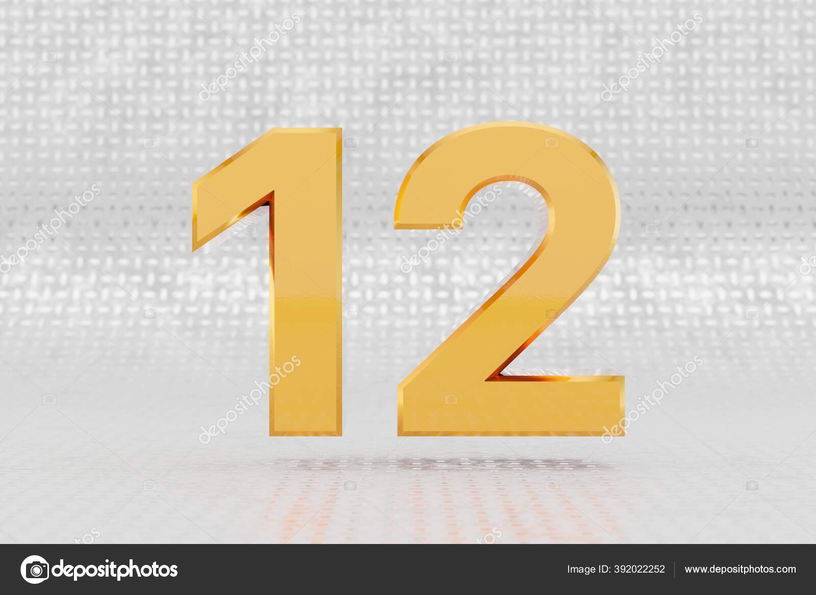 Yellow 3d number 12. Glossy yellow metallic number on metal floor ...