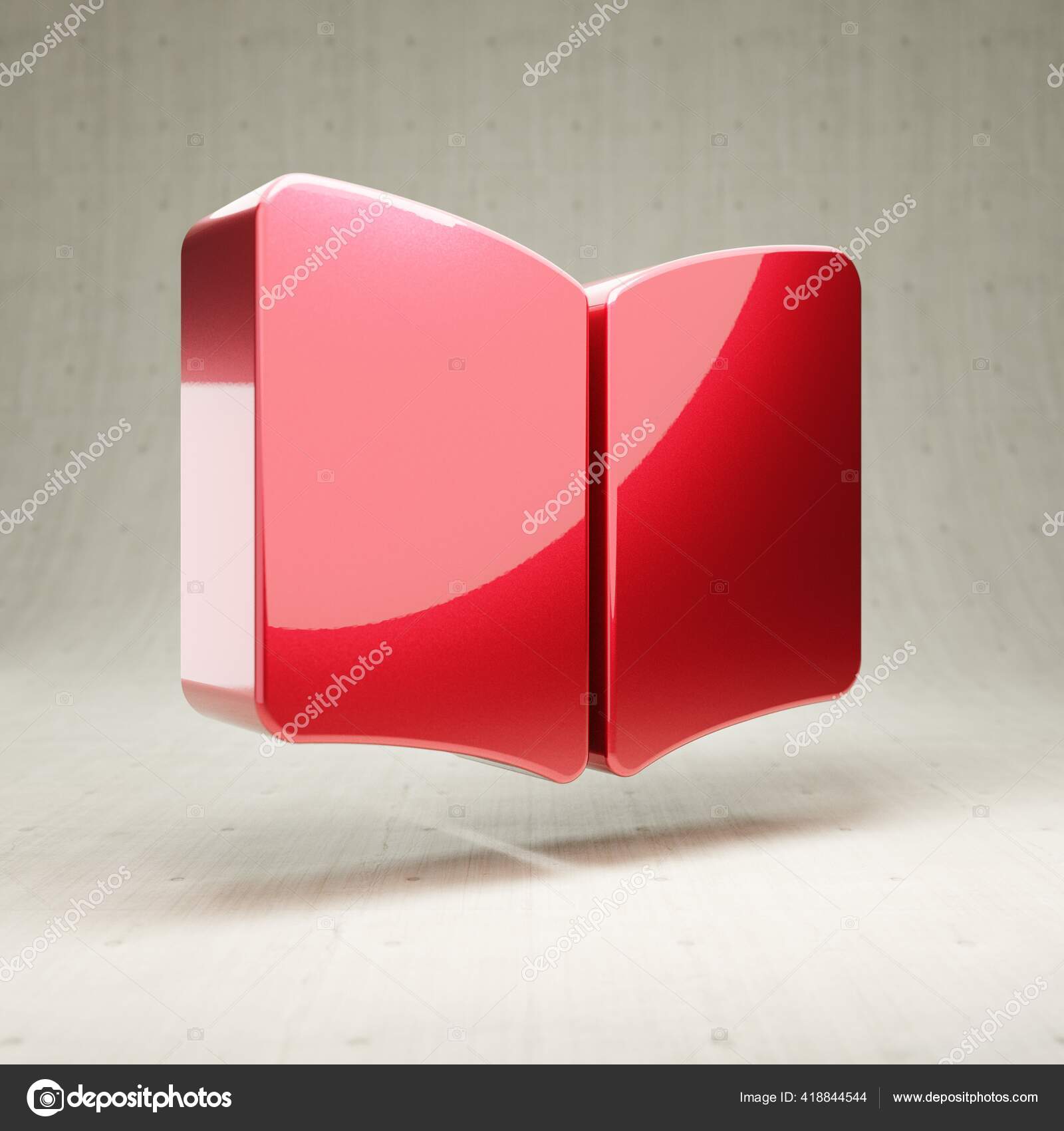 Open Book icon. Red glossy metallic Open Book symbol isolated on white ...