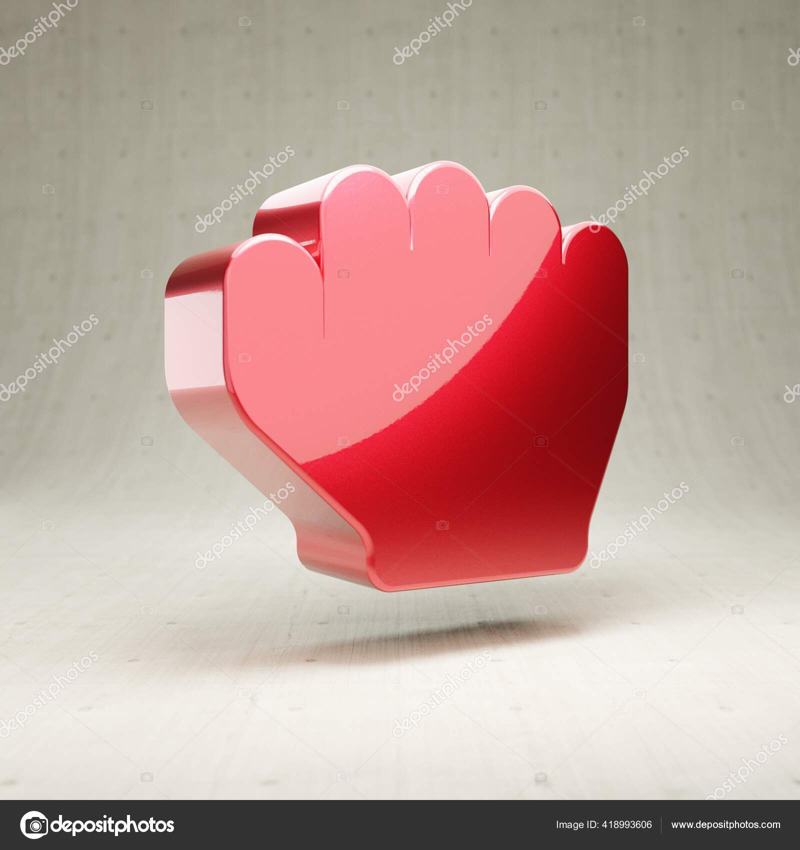 Hand Rock icon. Red glossy metallic Hand Rock symbol isolated on white ...