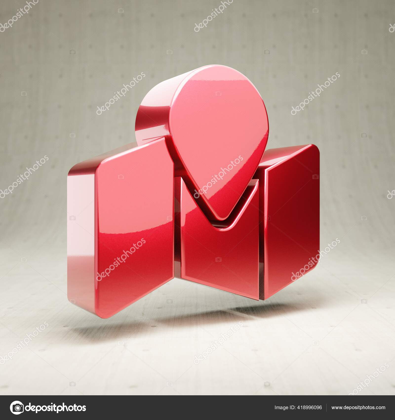 Map Marked icon. Red glossy metallic Map Marked symbol isolated on ...