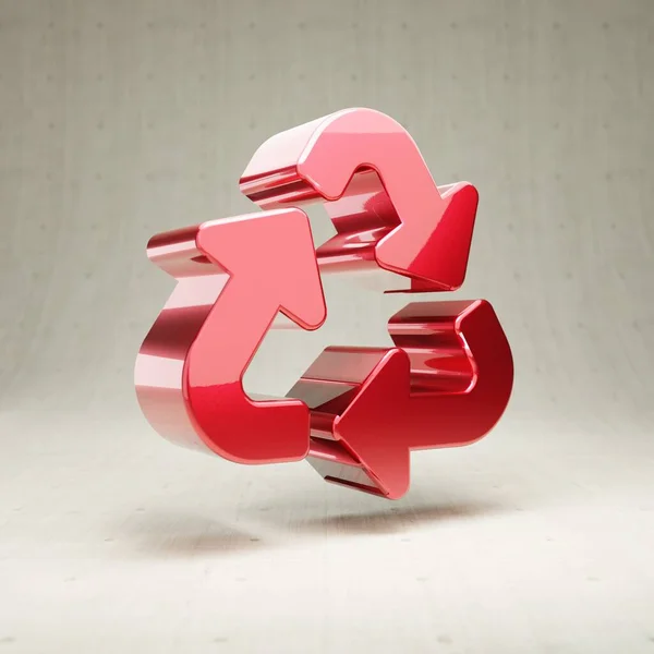 Recycle icon. Red glossy metallic Recycle symbol isolated on white ...