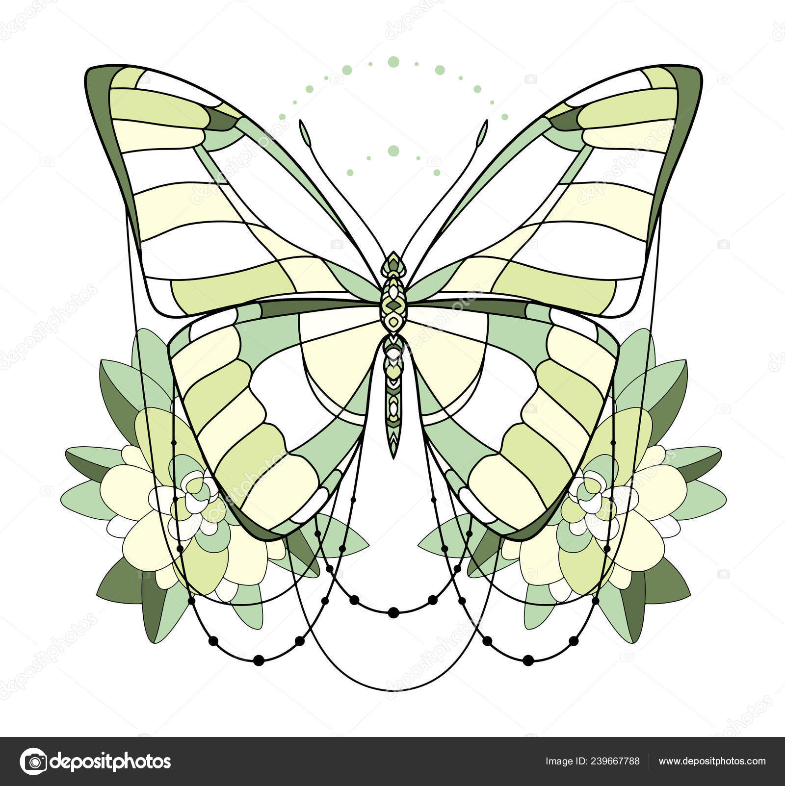 Beautiful Green Butterfly Icon Vector Illustration Isolated White ...