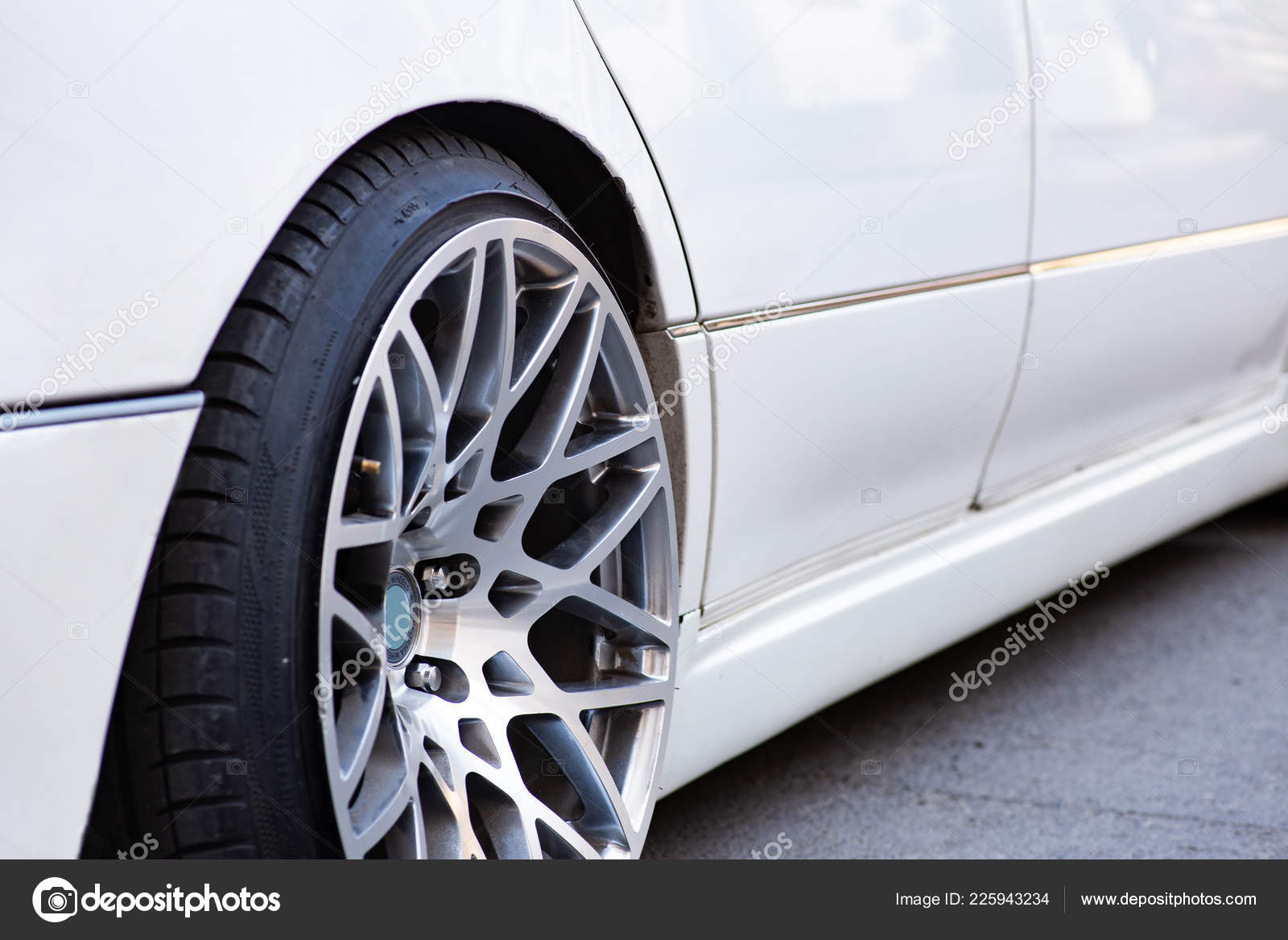 Close White Stanced Car Wheel ⬇ Stock Photo, Image by © nickolastock ...