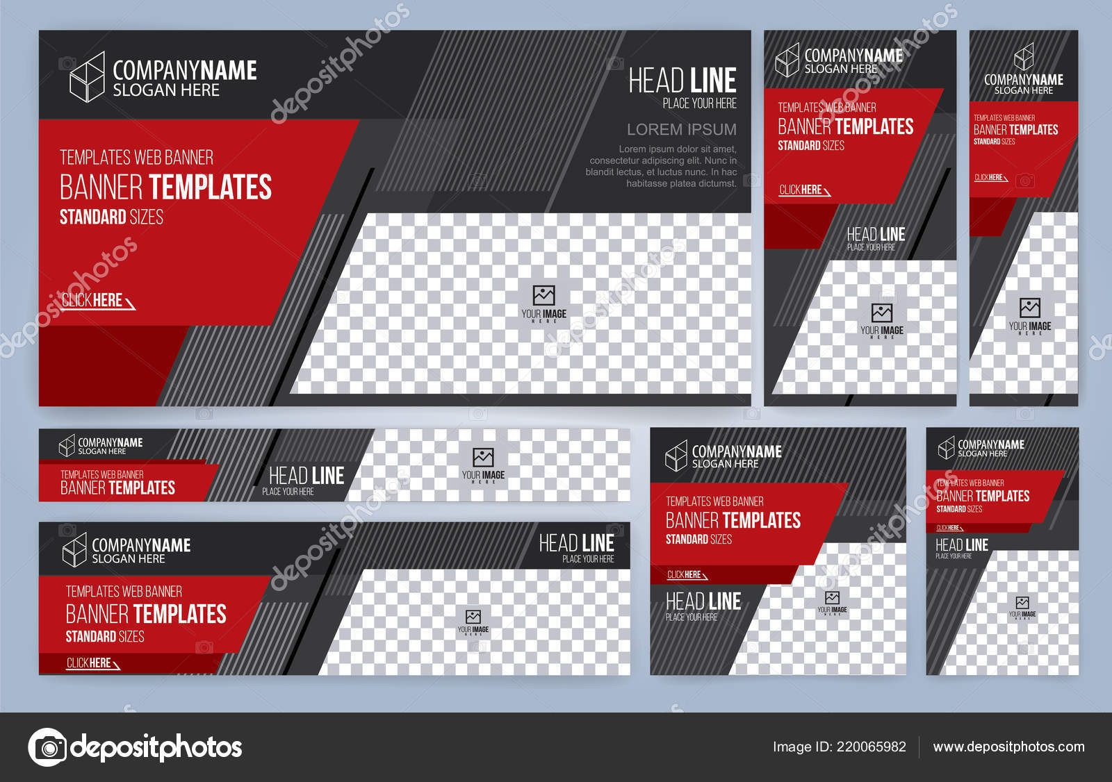 Red Black Web Banners Templates Standard Sizes Space Photo Modern Stock ...