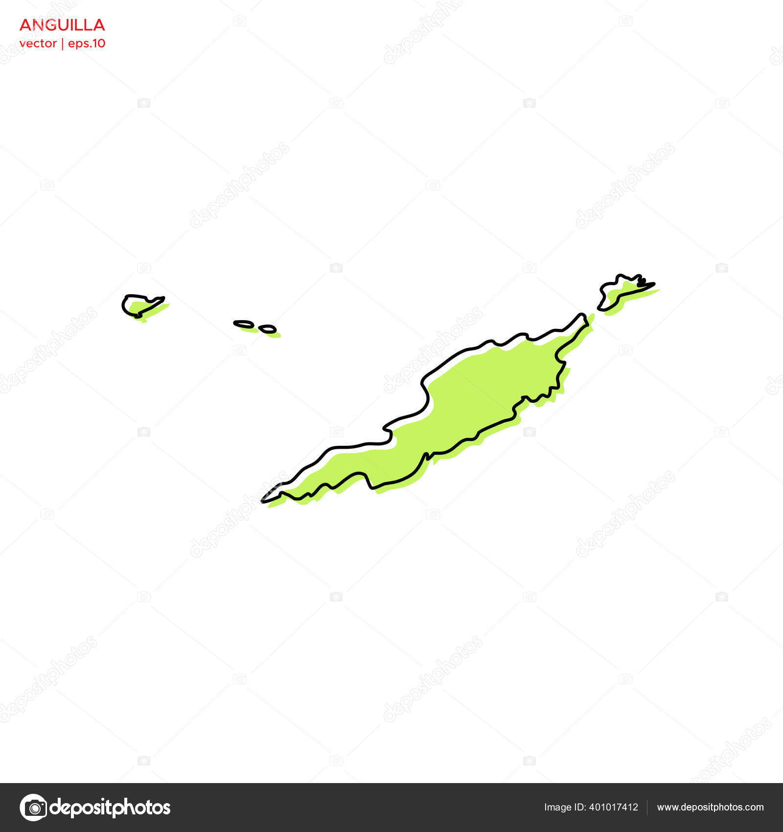 Green Map Anguilla Outline Vector Design Template Editable Stroke Stock ...