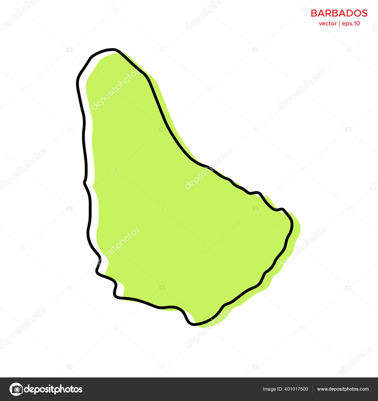 Green Map Barbados Outline Plantilla Diseño Vectorial Carrera Editable ...