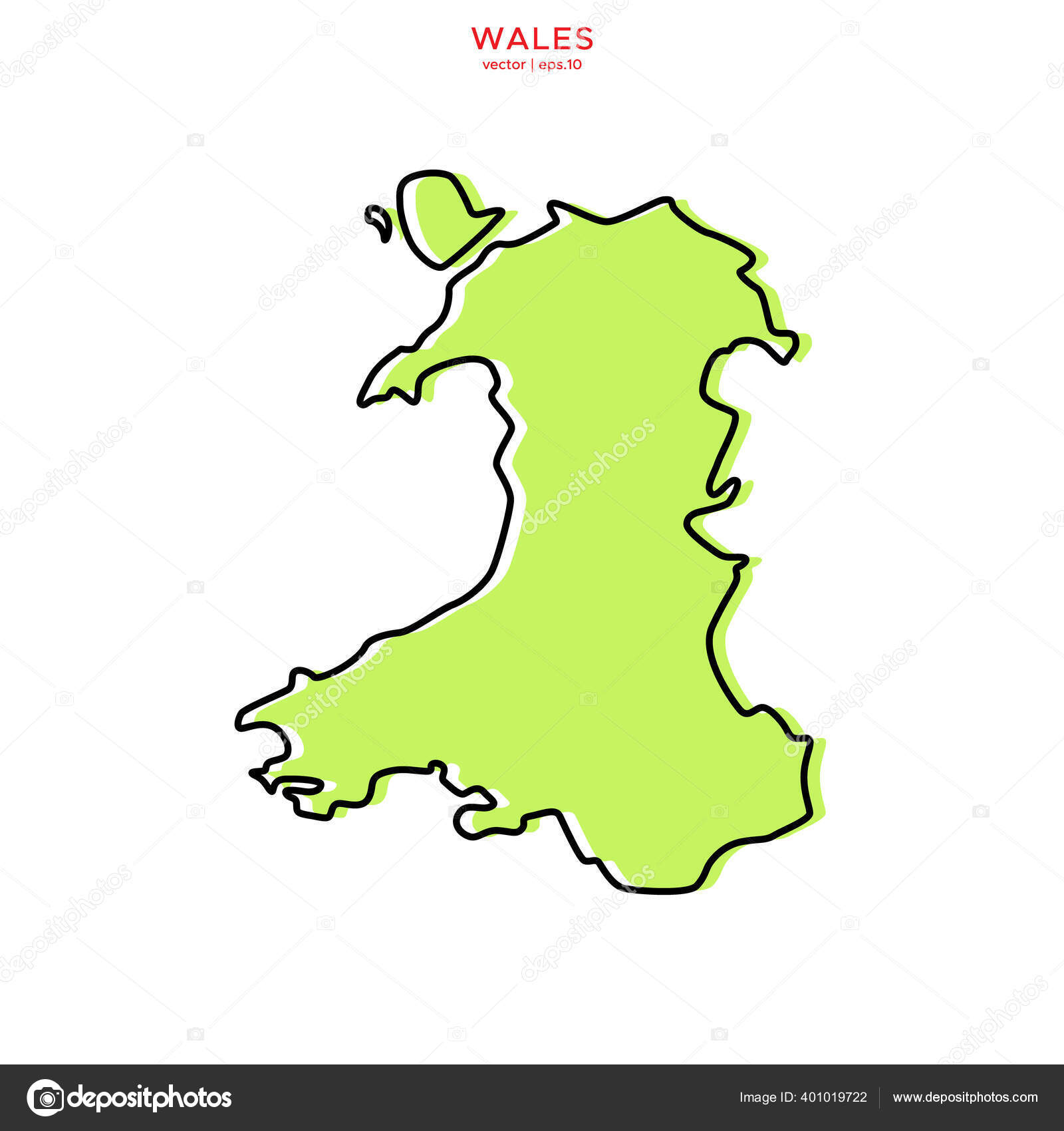Green Map Wales Outline Vector Design Template Inglés Carrera Editable ...