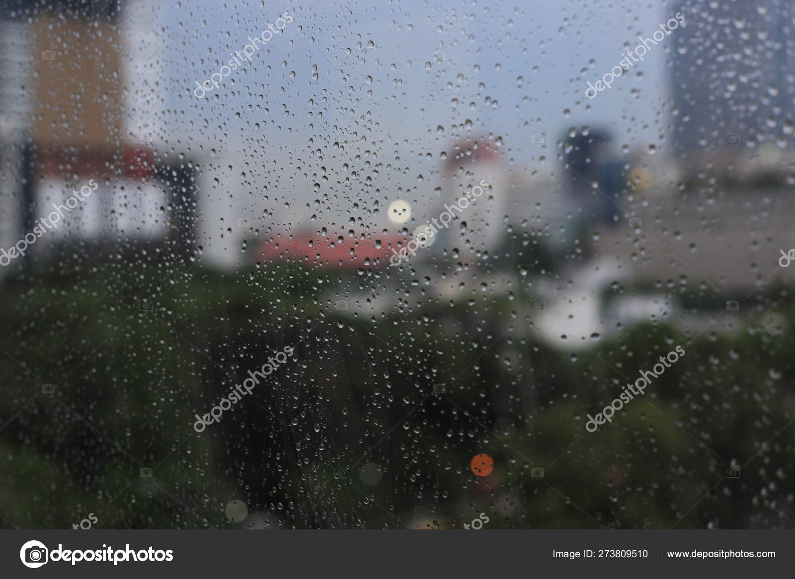 Office Window Covered Rain Water Water Spray Window Rain Traffic Stock ...