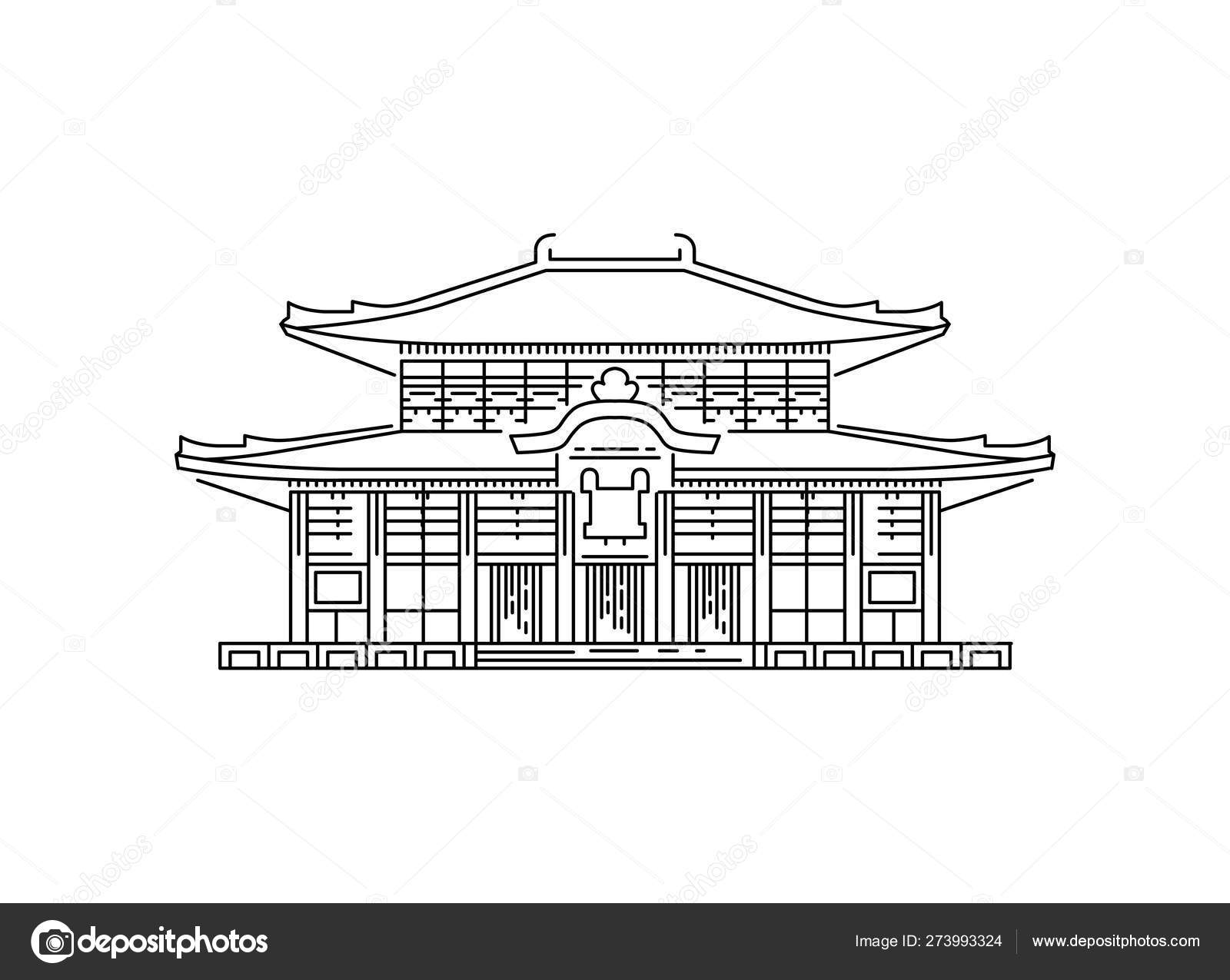 Vector line art style illustration of Japanese traditional building ...