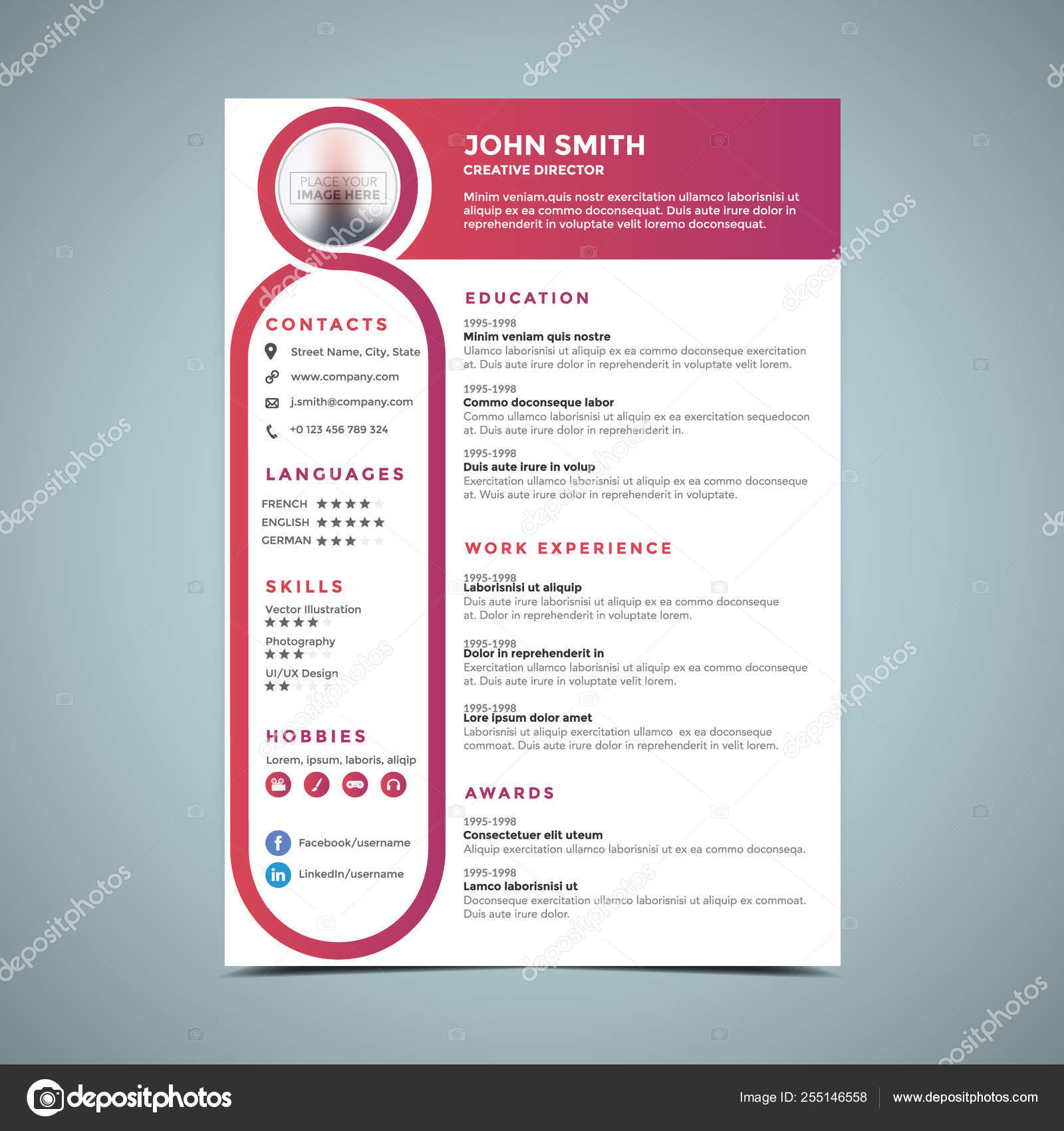 Pink Resume Design Template Stock Vector Image by ©Pixo_Chris #255146558