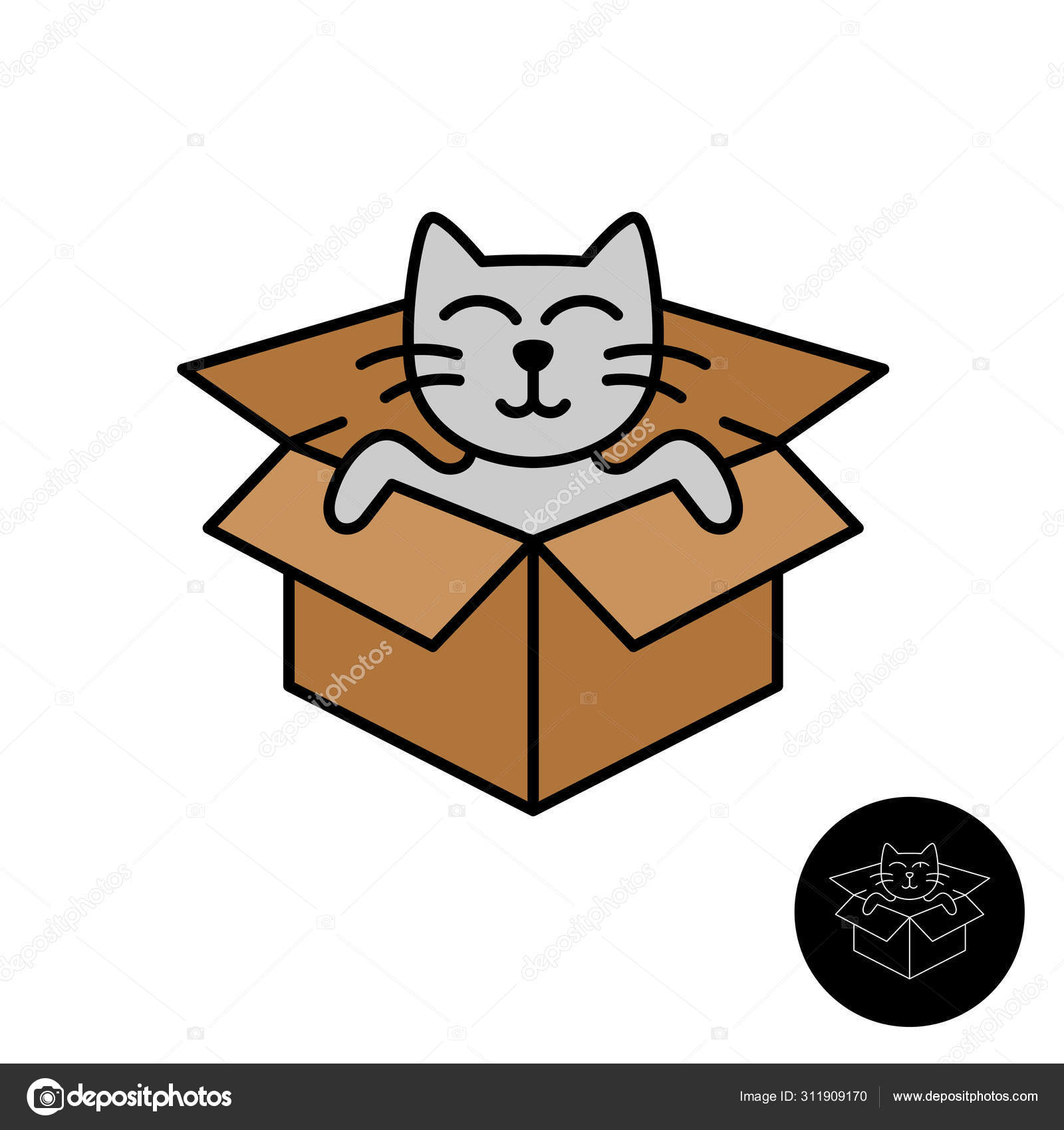 Gato del logo de la caja. Lindo dibujo animado gato ilustración ...