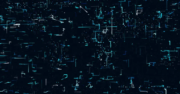 Bright blue neon data matrix style image template on dark background ...