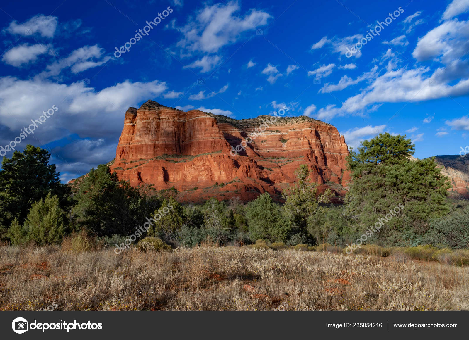 Courthouse Rock Village Oak Creek Arizona Blue Sky Clouds Stock Photo ...