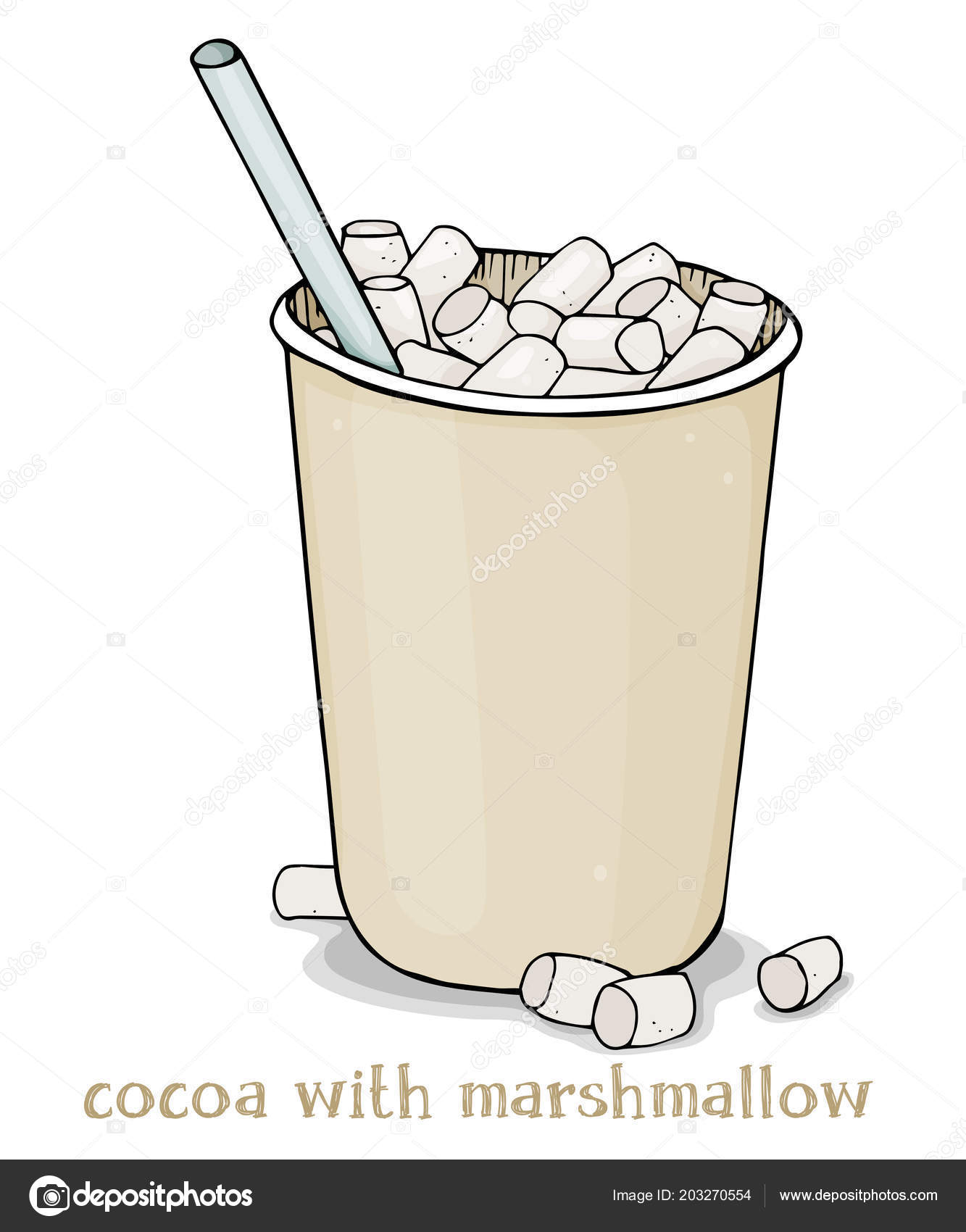 Hot Chocolate With Marshmallow Clipart Black And White