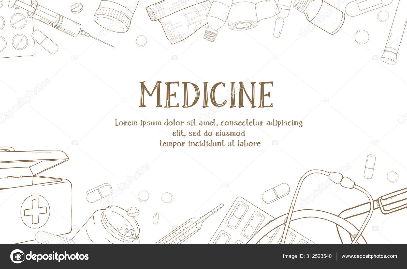 Frame on the theme of health. Medical equipment, drugs and pills. Dark ...