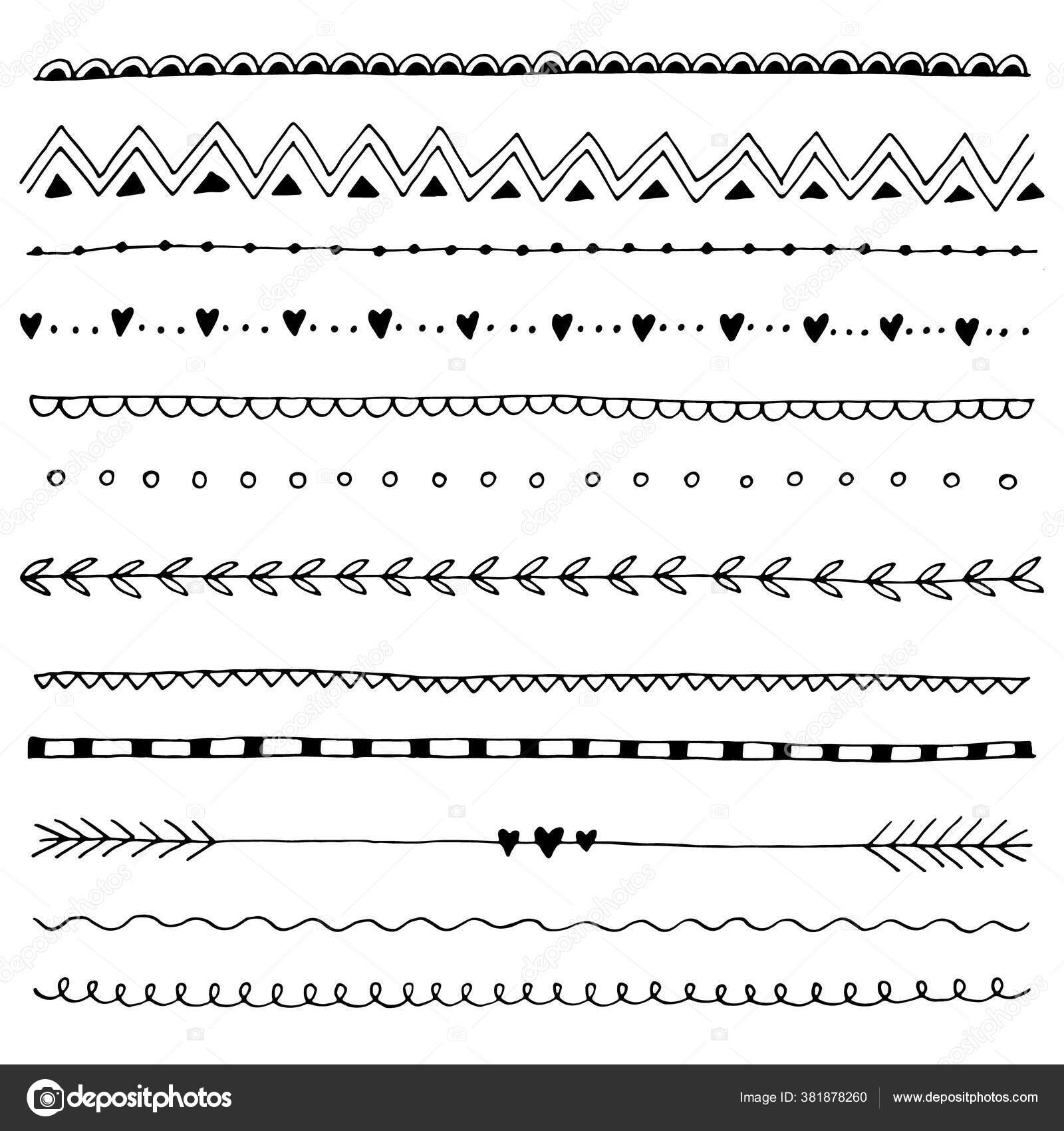 Collection Hand Drawn Line Borders Set Floral Ornaments Waves Vector ...