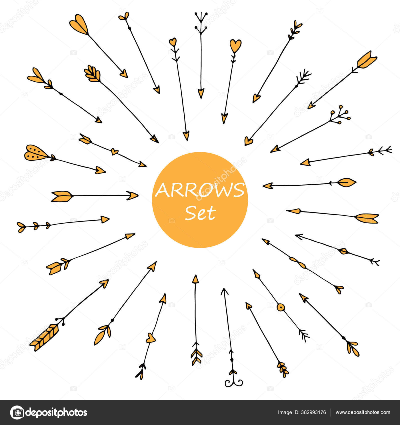 Set Hand Drawn Arrows Pointing Center — Stock Vector © Insh1na #382993176