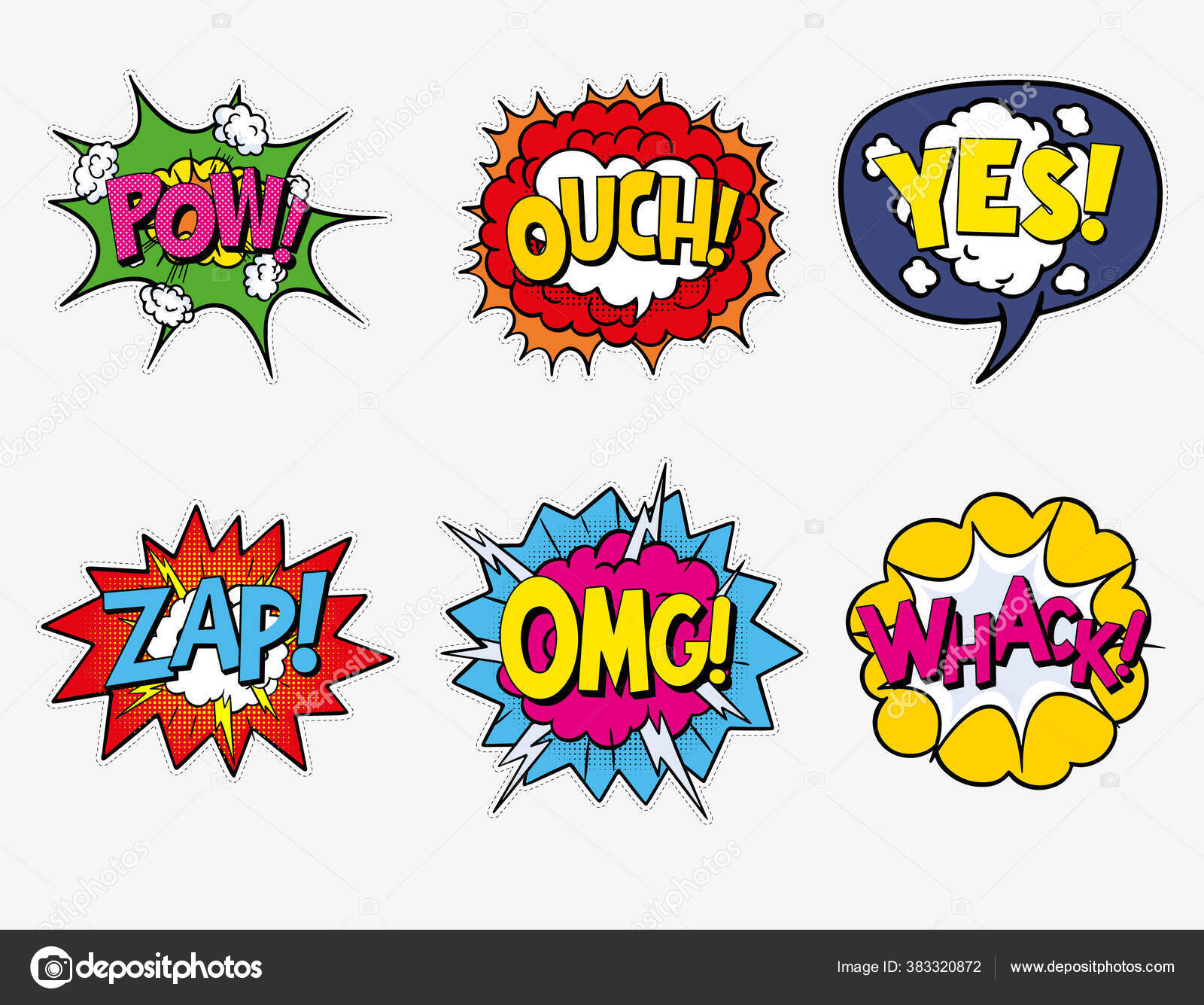 Comic Book Elements Dynamic Pop Art Sticker Set Lettering Set Stock ...