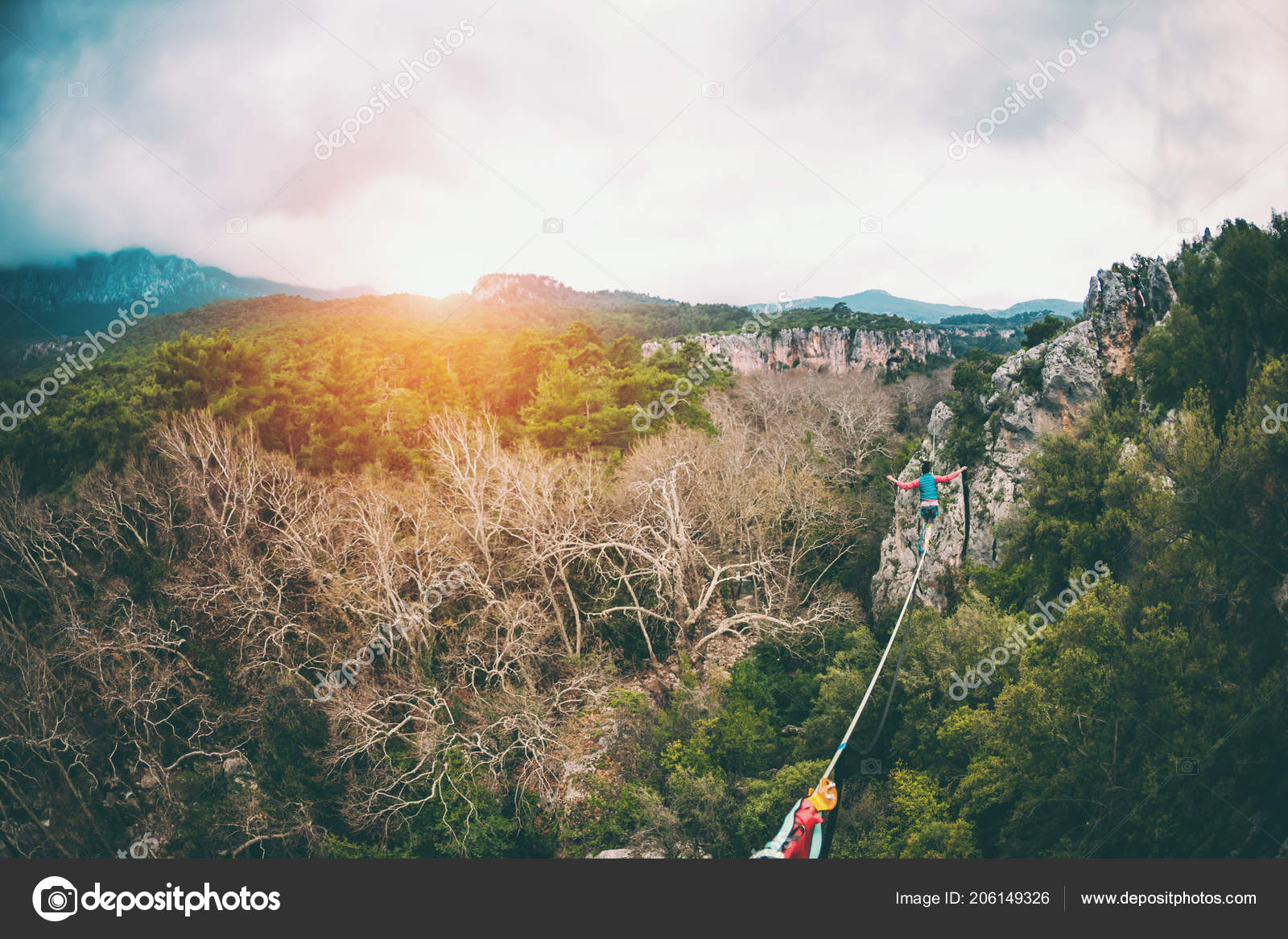 Highliner Rope Highline Background Mountains Extreme Sport Nature ...