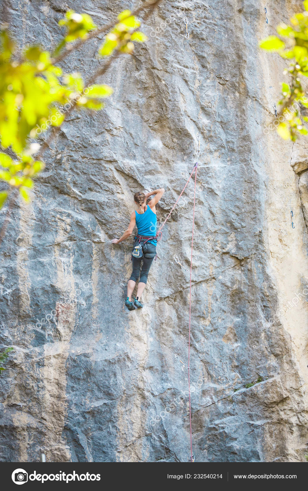 Girl Climbs Rock Climber Training Climb Rock Strong Athlete Overcomes ...