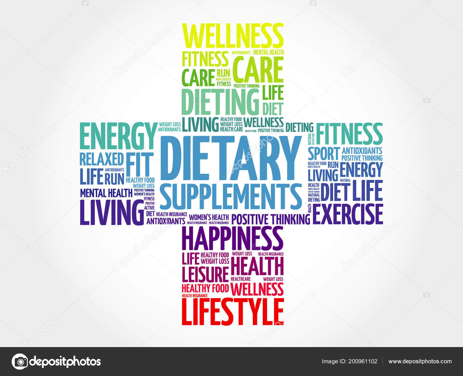 Dietary Supplements Word Cloud Health Cross Concept Background Stock ...