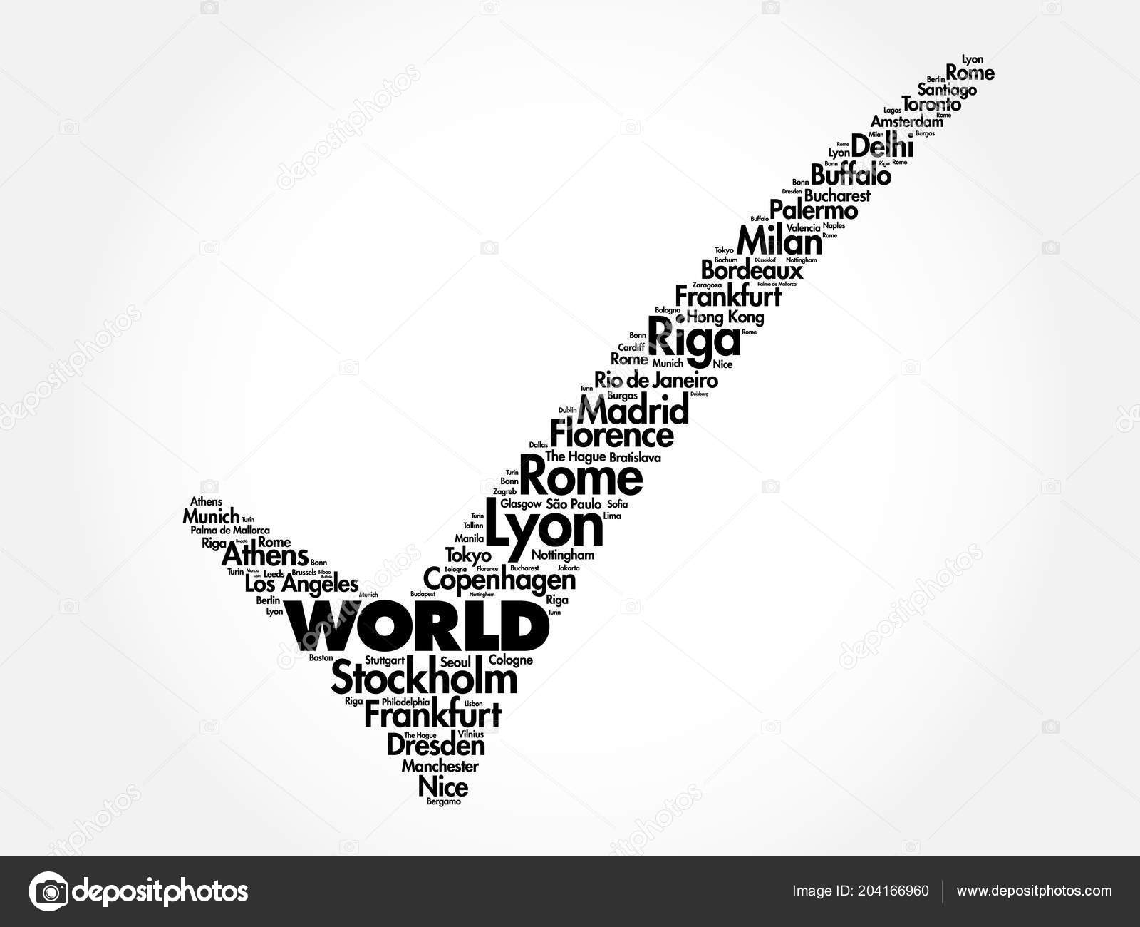 World Check Mark Word Cloud Concept Made Words Cities Names Stock ...