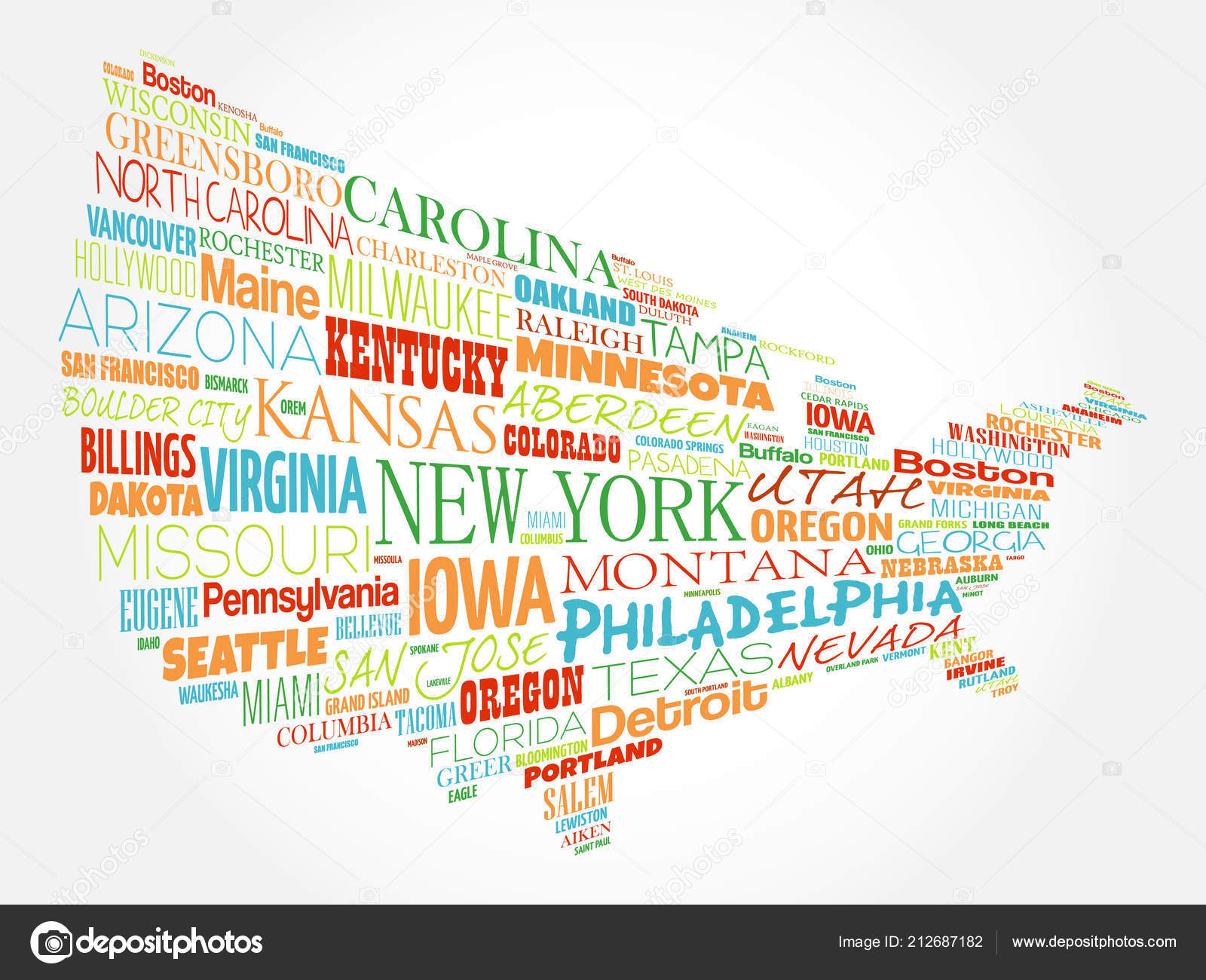Usa Map Word Cloud Most Important Cities Stock Vector by ©dizanna 212687182