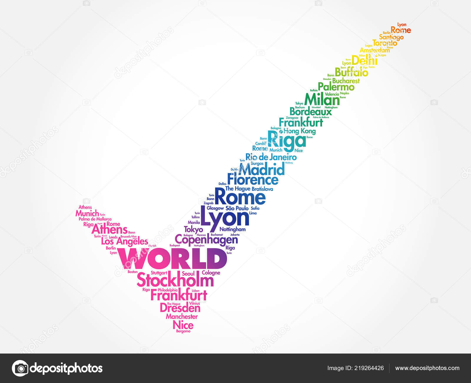 World Check Mark Word Cloud Concept Made Words Cities Names Stock ...