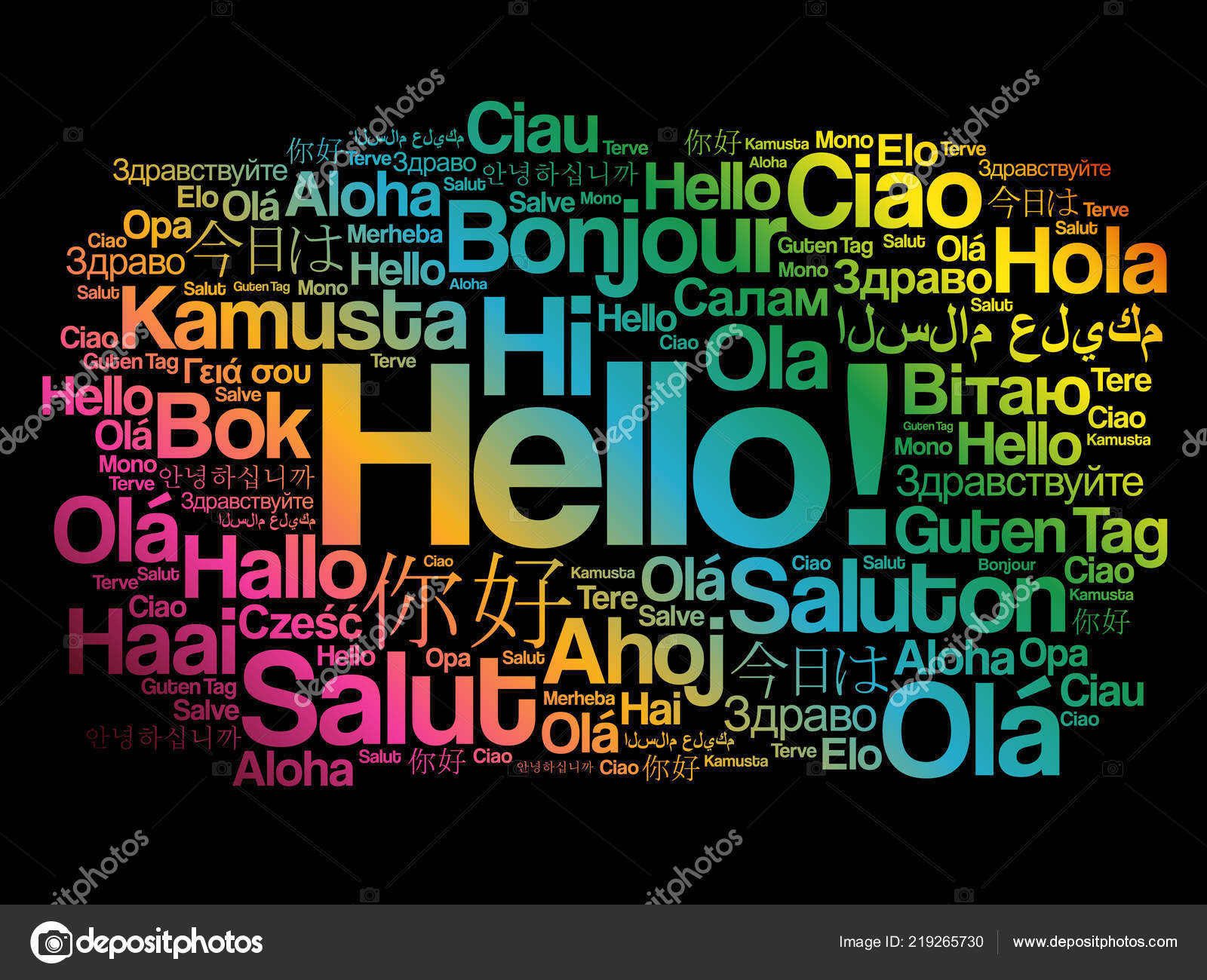 Hello Word Cloud Different Languages World Background Concept Stock
