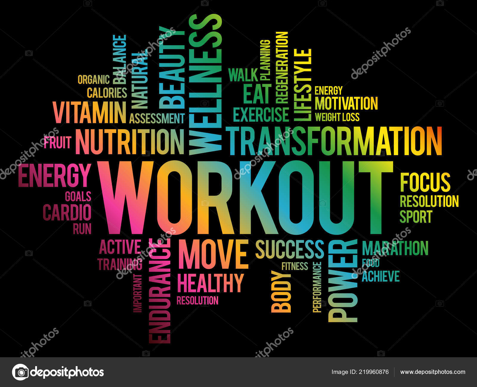 Workout Word Cloud Collage Fitness Health Concept Background Stock ...