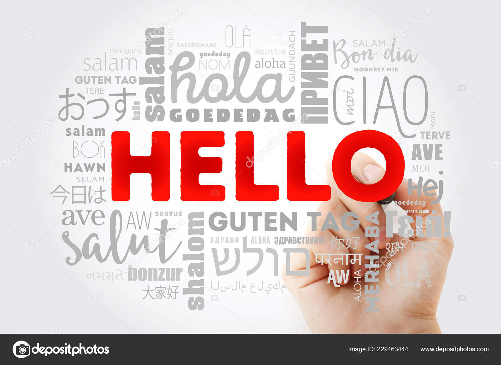 Hello Word Cloud Marker Different Languages World Background Concept ...