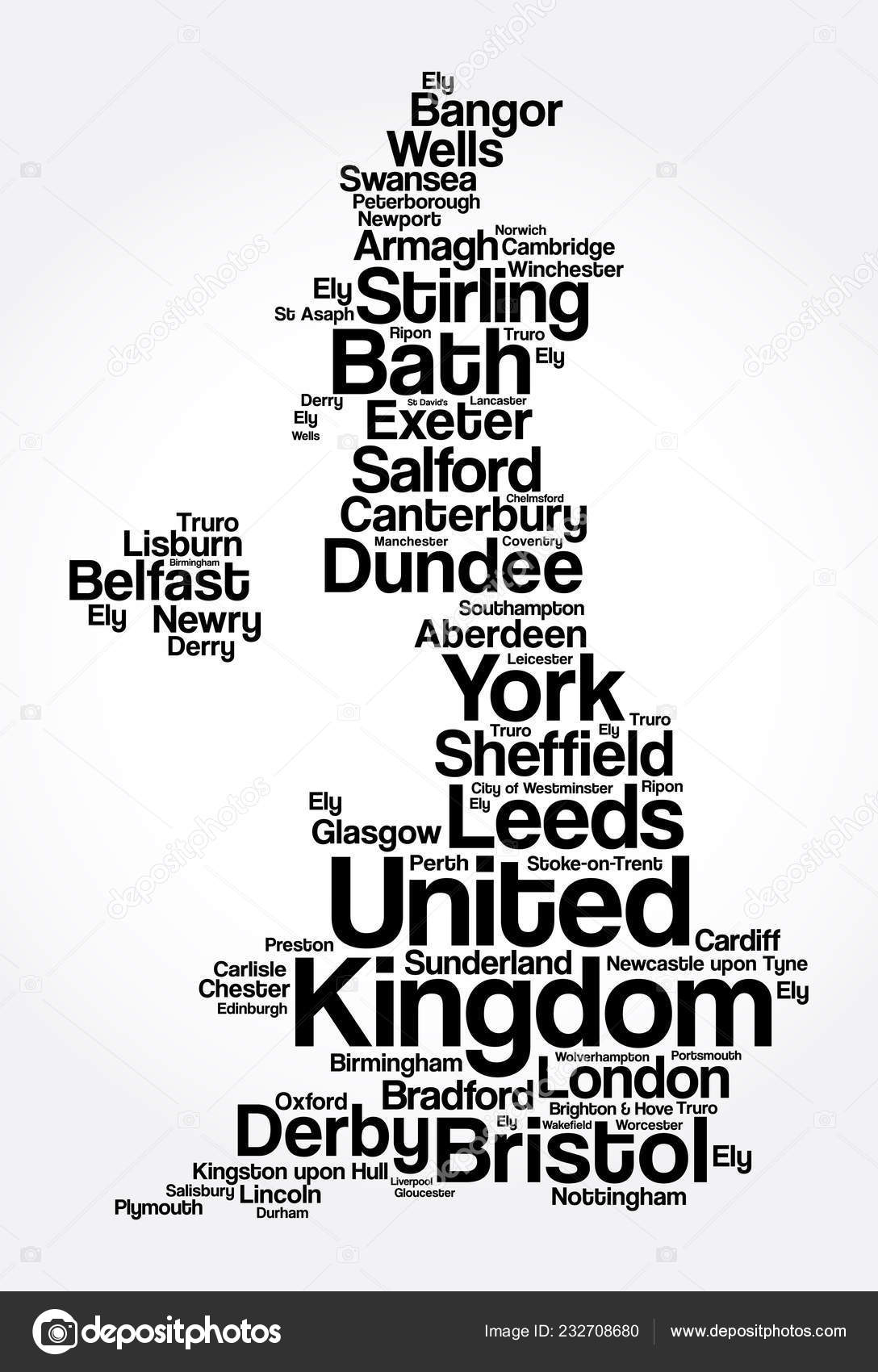 List Cities Towns United Kingdom Map Word Cloud Collage Business Stock ...