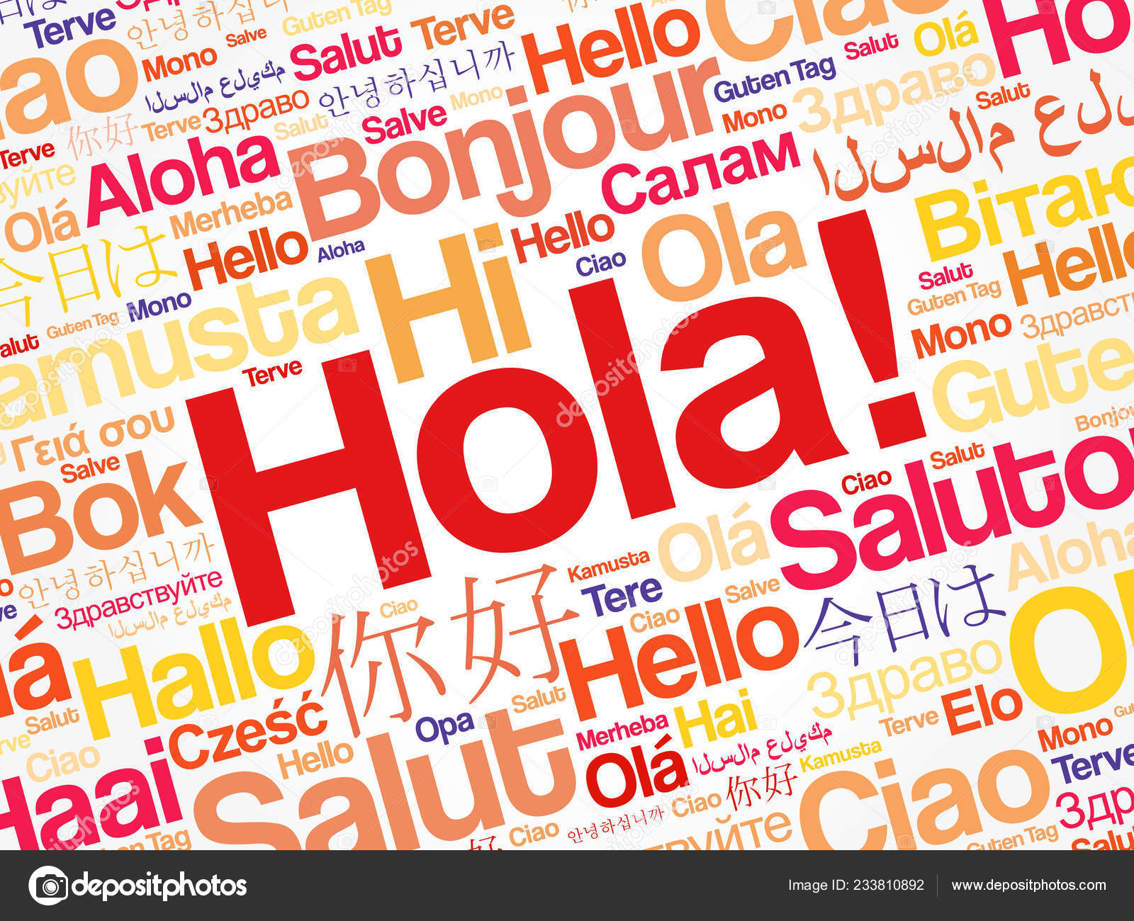 Hola Hello Greeting Spanish Word Cloud Different Languages World ...