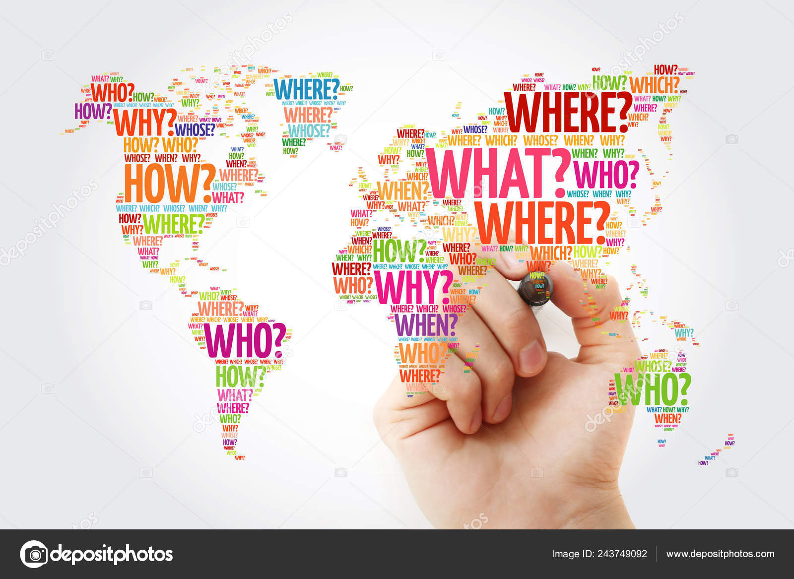 Question Words World Map Typography Words Cloud Marker Business Concept ...