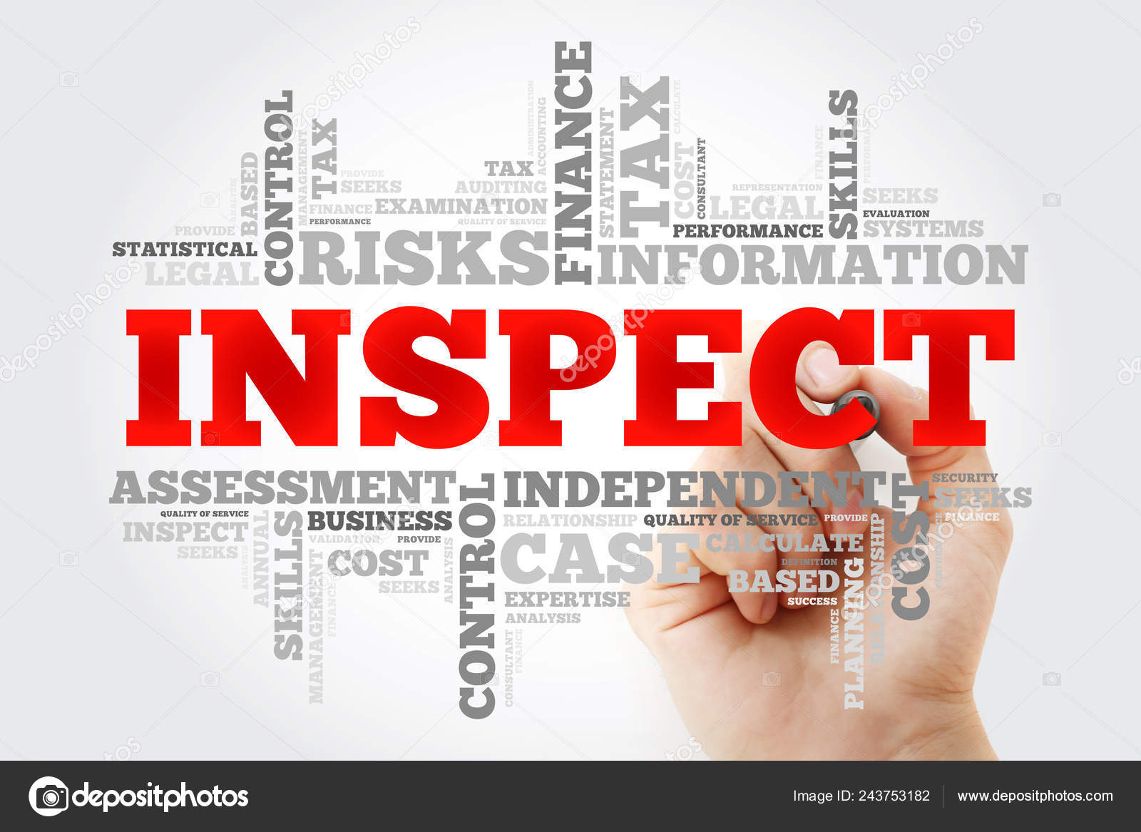 Inspect Word Cloud Marker Business Concept Background Stock Photo by ...