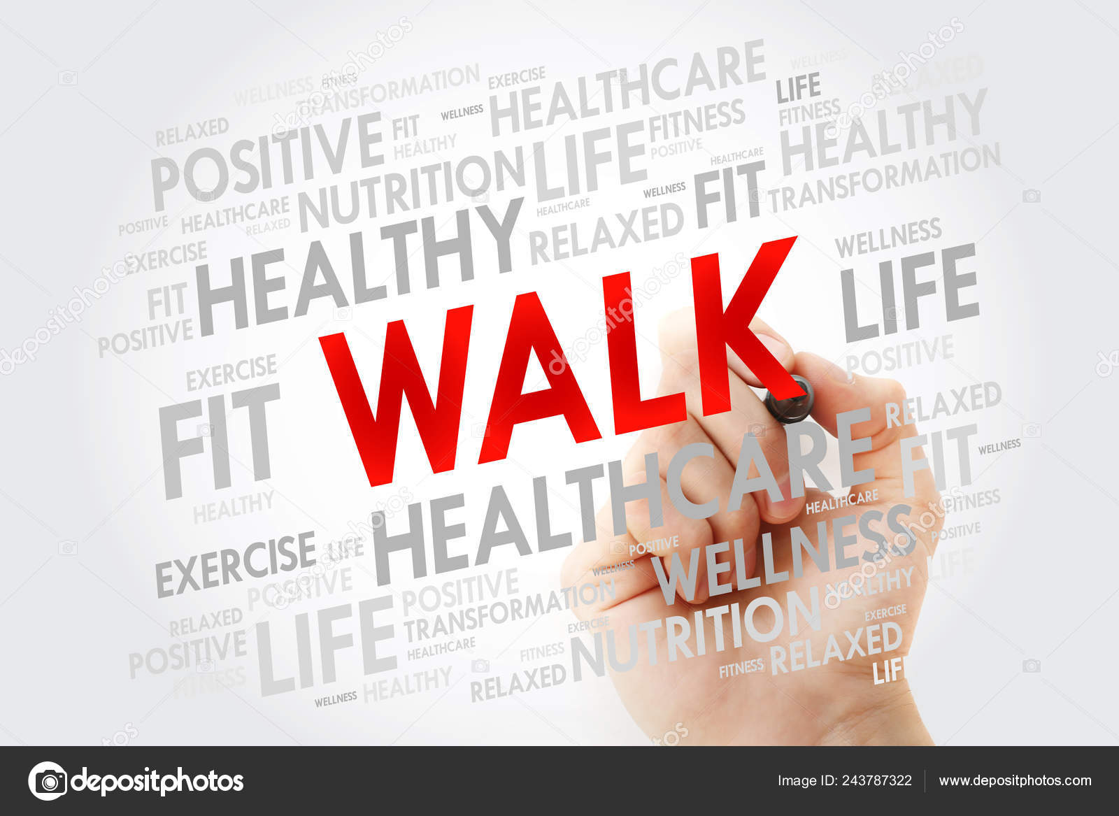 Hand Writing Marker Walk Word Cloud Fitness Sport Health Concept ...