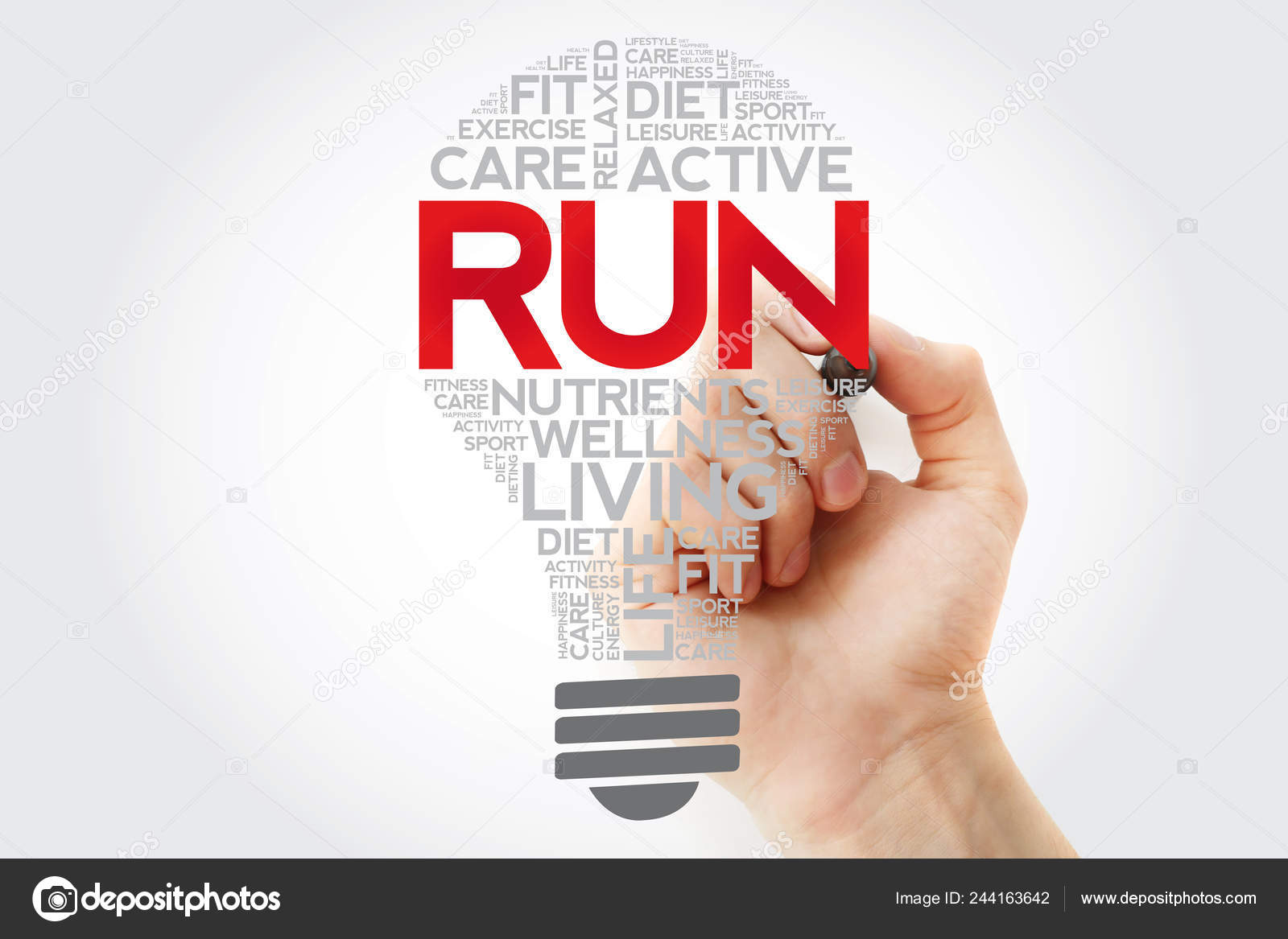 Run Bulb Word Cloud Collage Marker Health Concept Background Stock ...