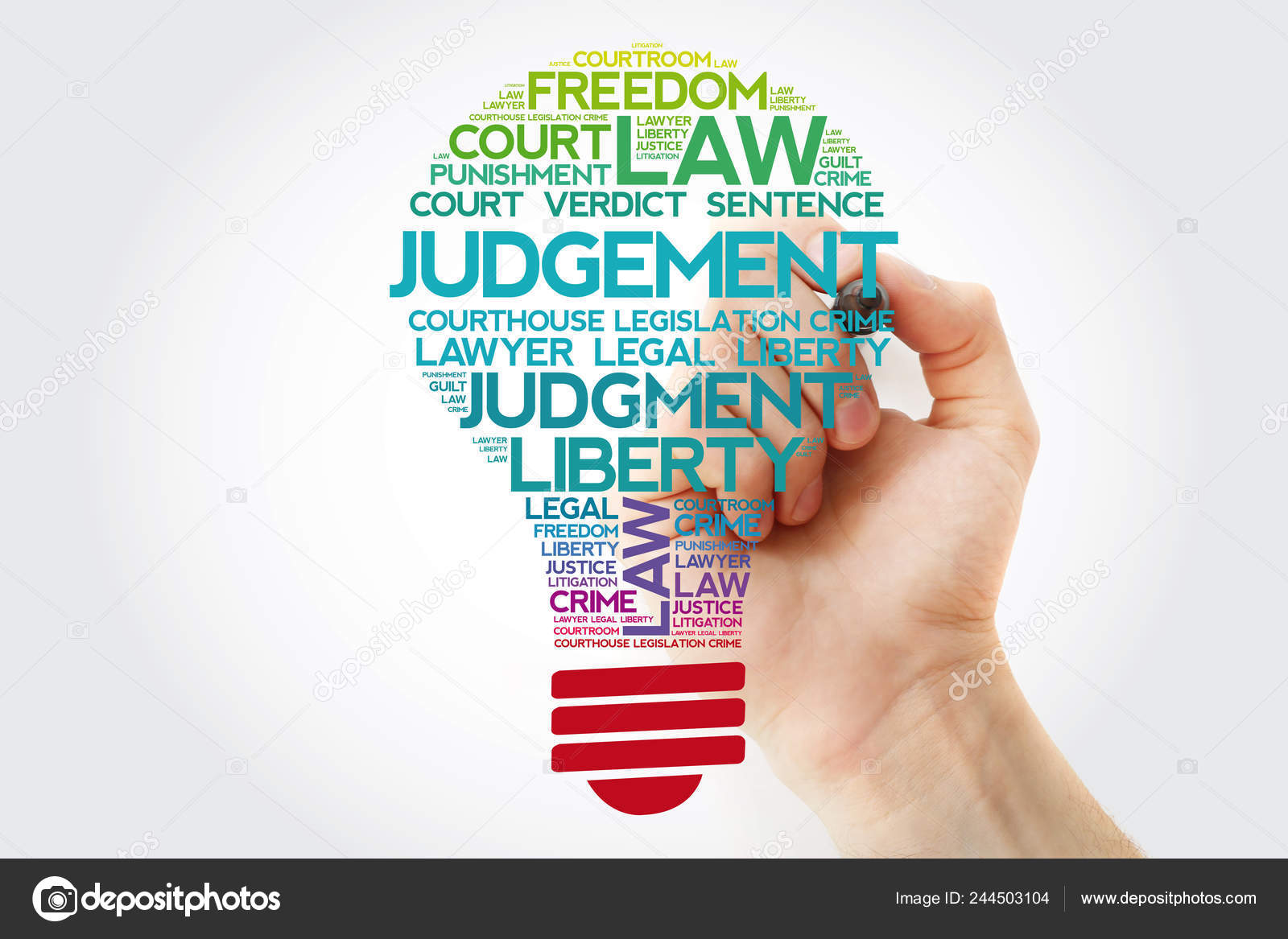 Judgement Bulb Word Cloud Collage Marker Law Concept Background — Stock ...
