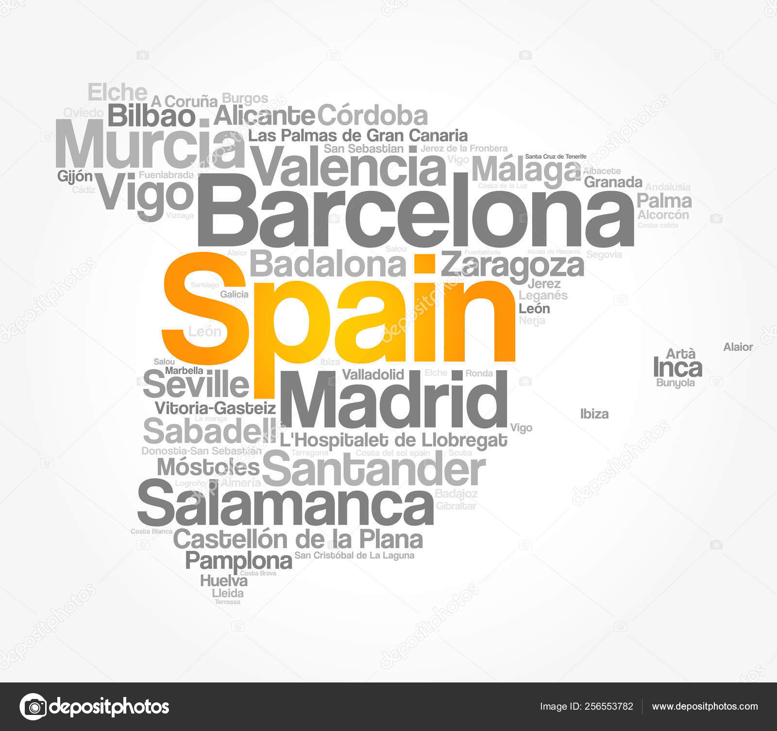 List of cities and towns in SPAIN Stock Vector Image by ©dizanna #256553782