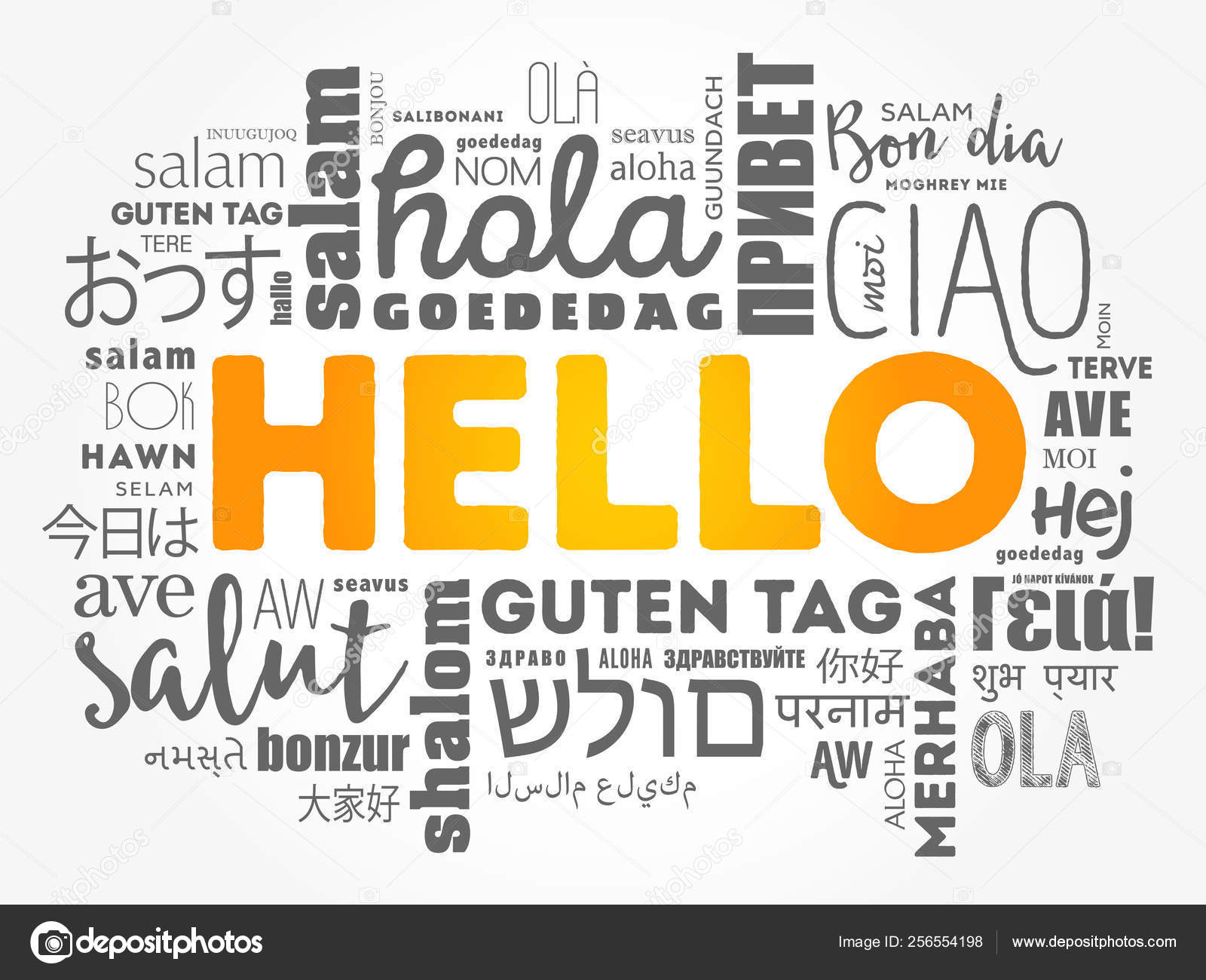 Hello word cloud collage in different languages Stock Vector Image by ...