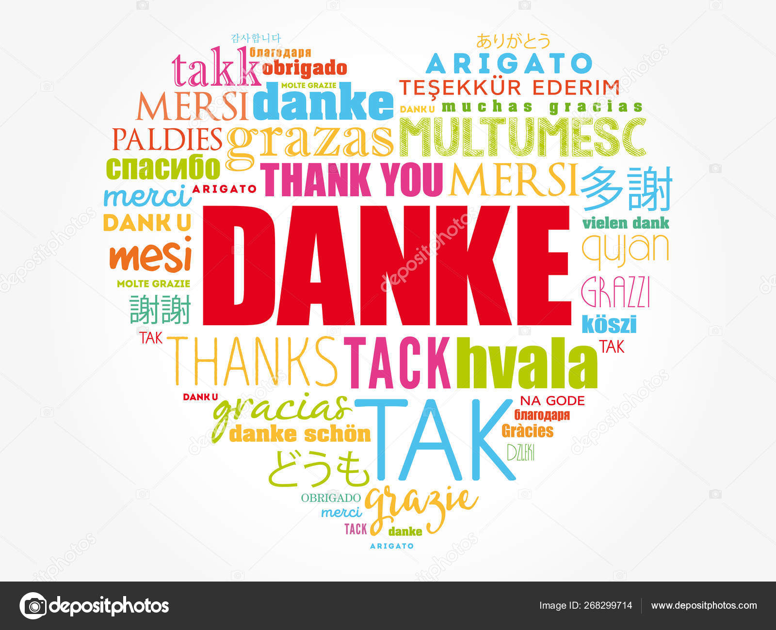 Danke Gracias En Alemán Love Heart Vector De Stock 268299714 De ©dizanna