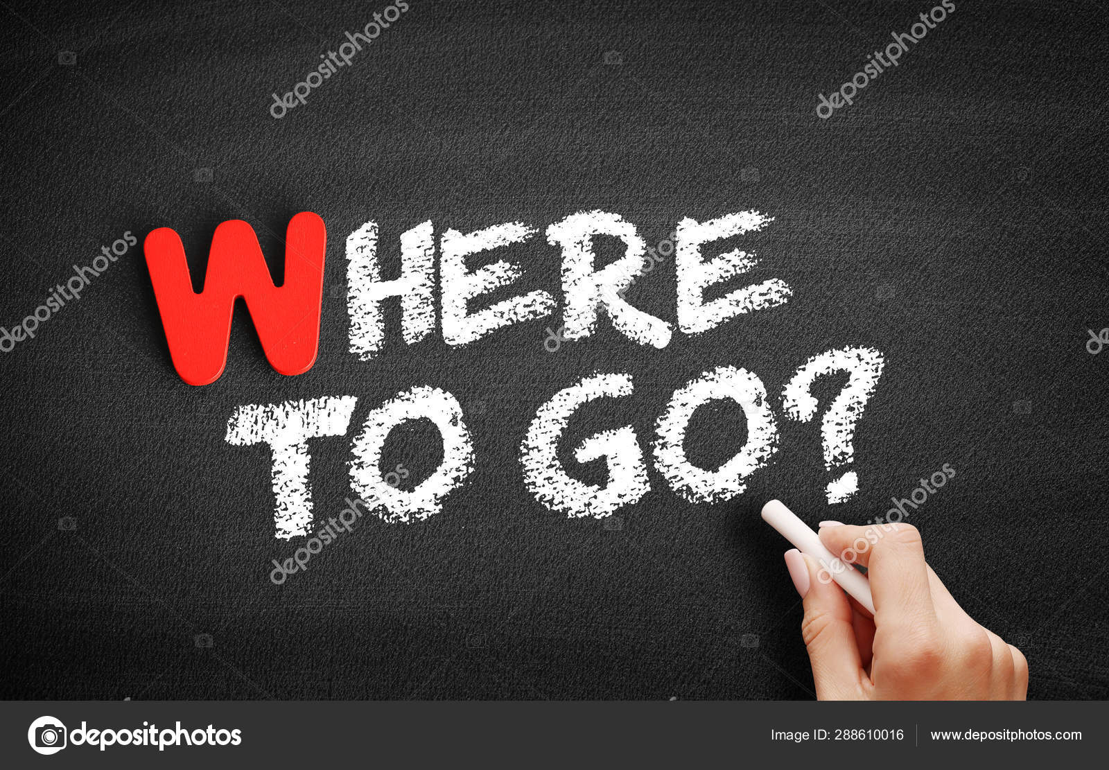 Where To Go? text on blackboard Stock Photo by ©dizanna 288610016